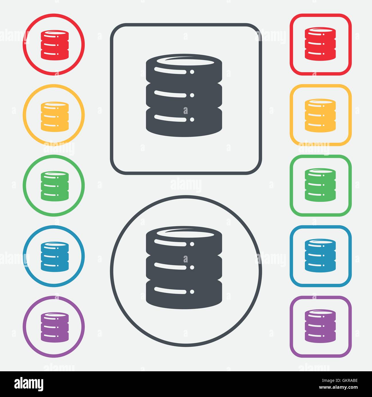 hard disk icon sign. symbol on the Round and square buttons with frame ...