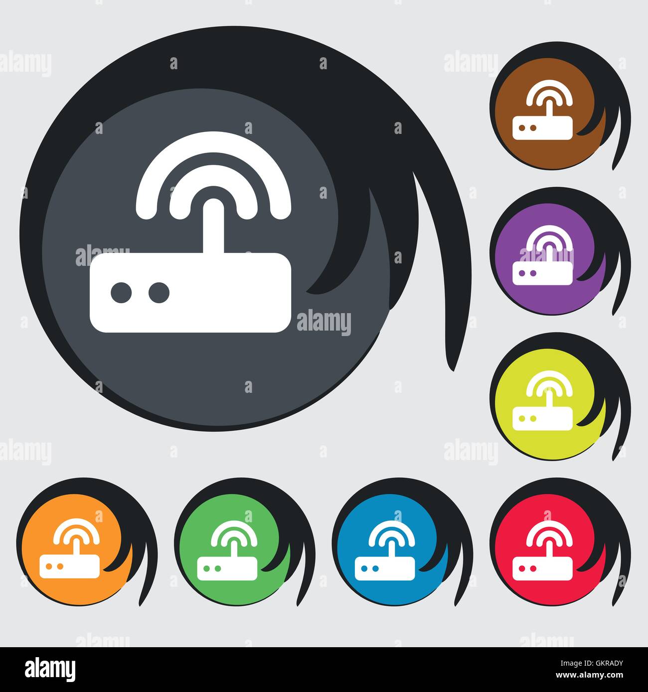 Wi fi router icon sign. Symbol on eight colored buttons. Vector Stock ...
