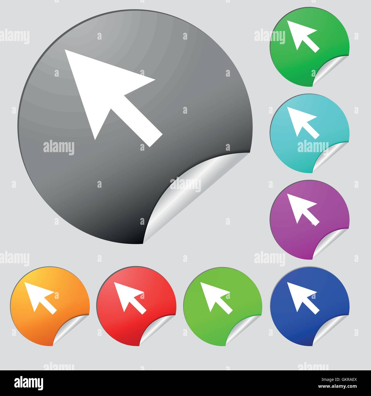 arrow cursor, computer mouse icon sign. Set of eight multi colored ...