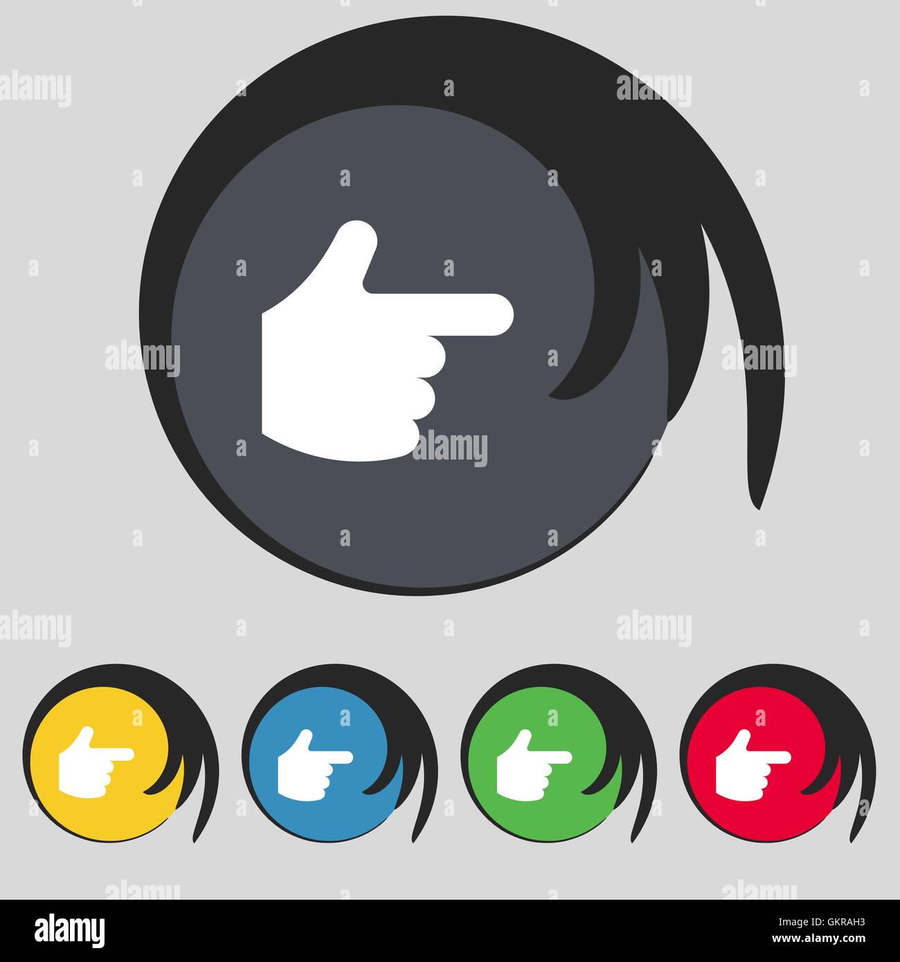 pointing hand icon sign. Symbol on five colored buttons. Vector Stock ...