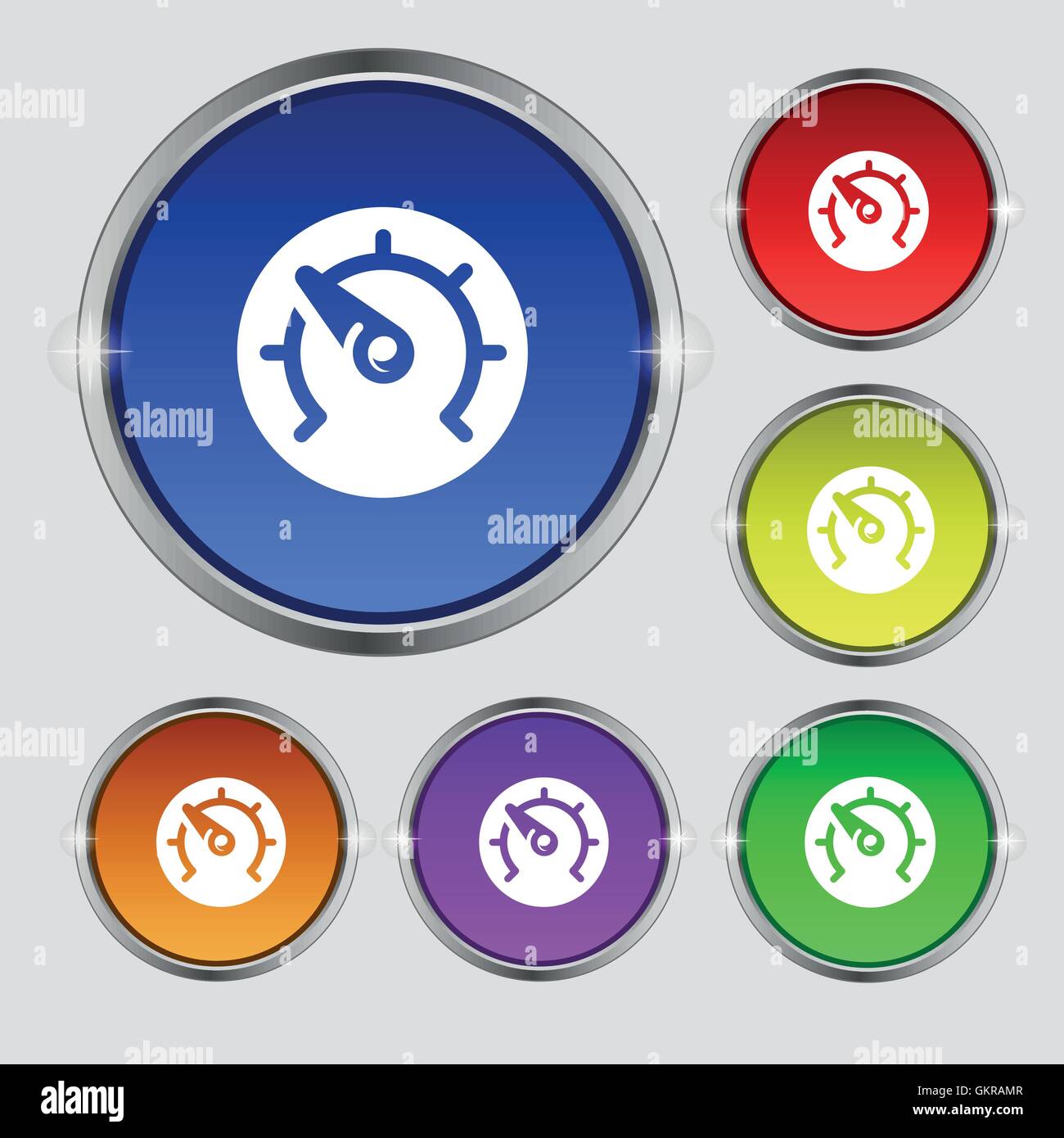 speed, speedometer icon sign. Round symbol on bright colourful buttons ...