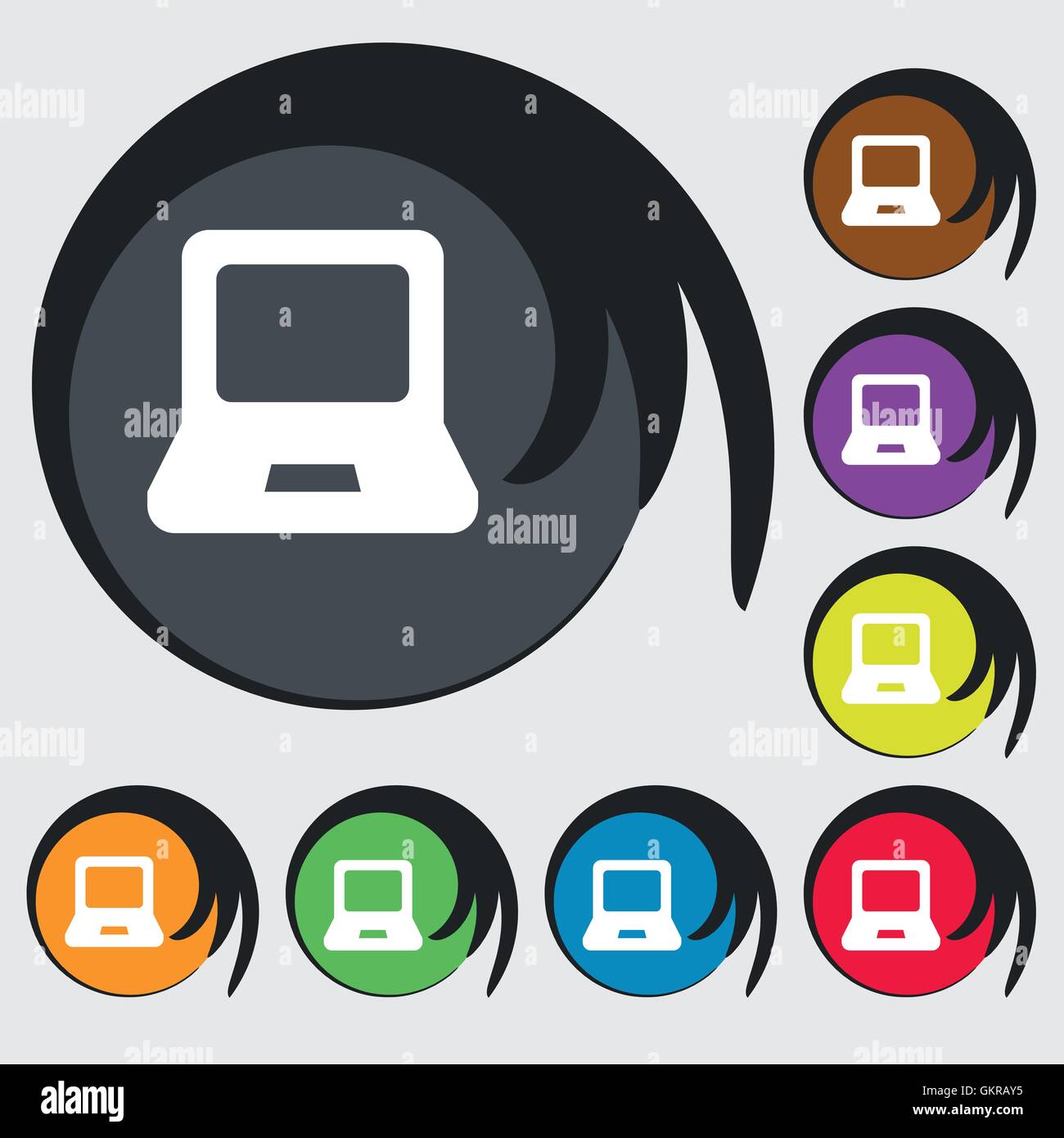 Laptop icon sign. Symbol on eight colored buttons. Vector Stock Vector ...