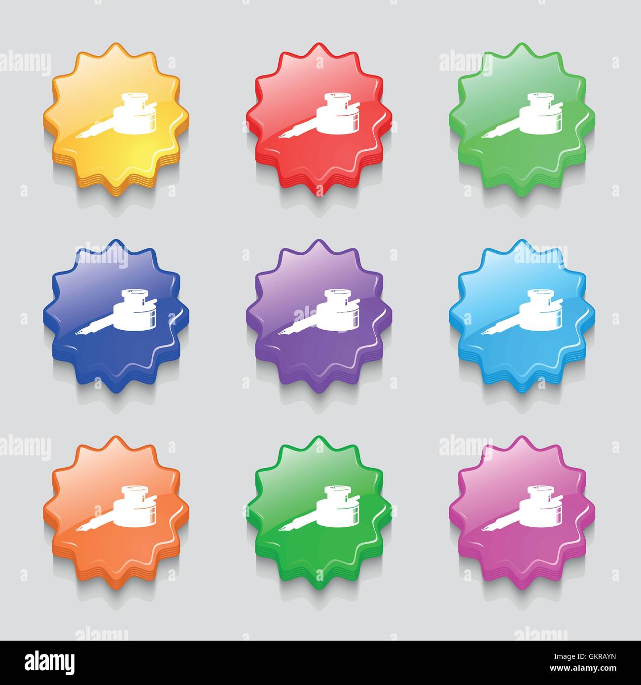 pen and ink icon sign. symbol on nine wavy colourful buttons. Vector ...