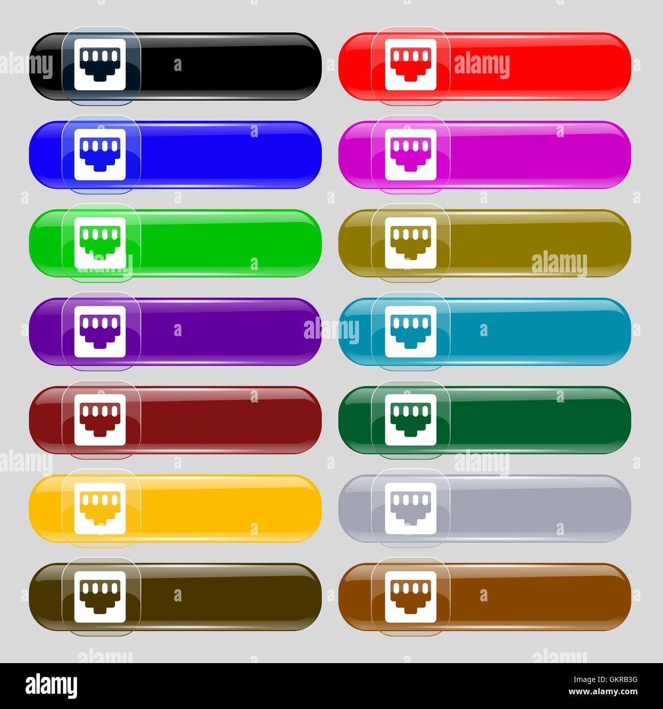 cable rj45, Patch Cord icon sign. Set from fourteen multi-colored glass ...