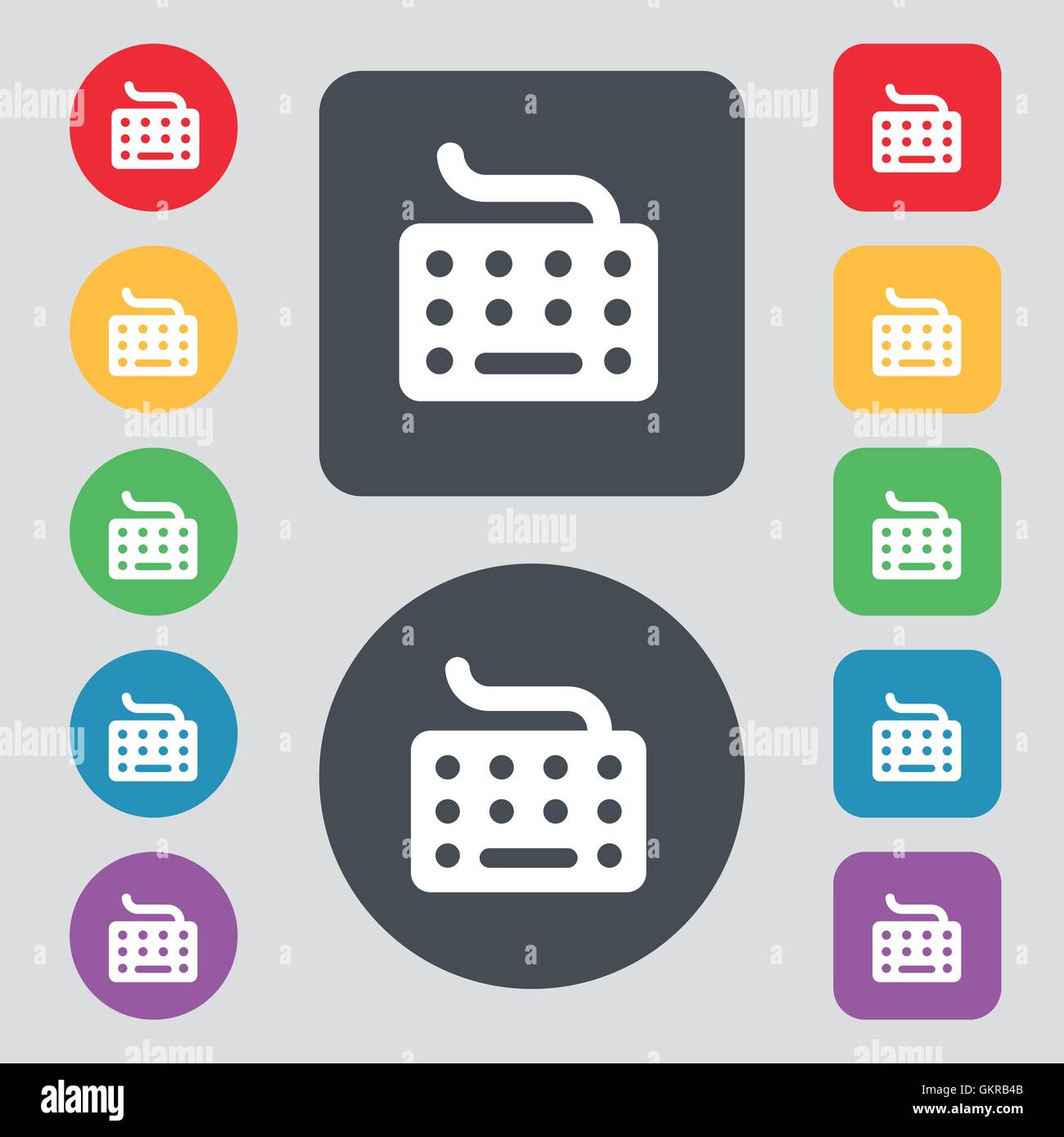 keyboard icon sign. A set of 12 colored buttons. Flat design. Vector ...