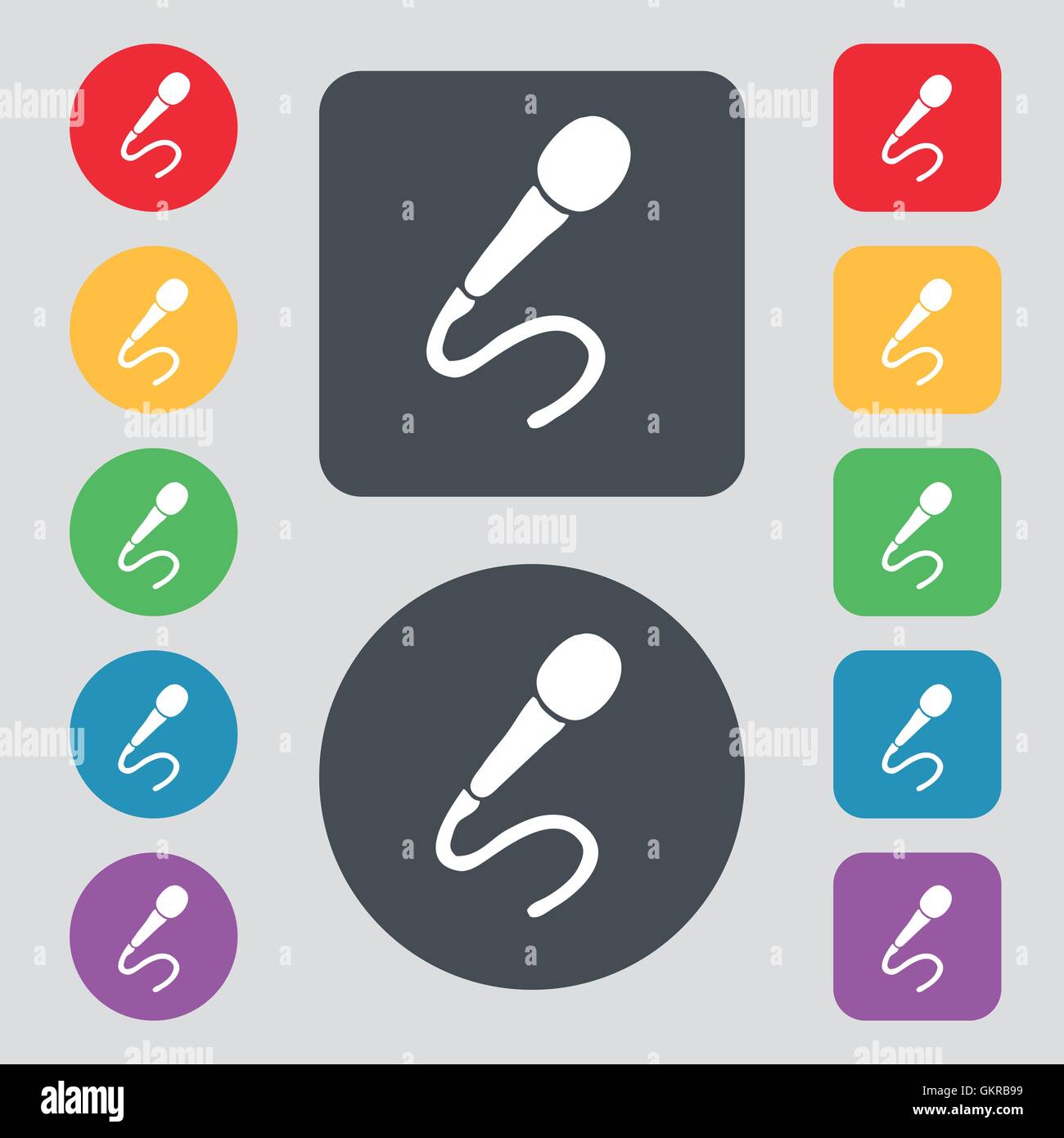 microphone icon sign. A set of 12 colored buttons. Flat design. Vector ...
