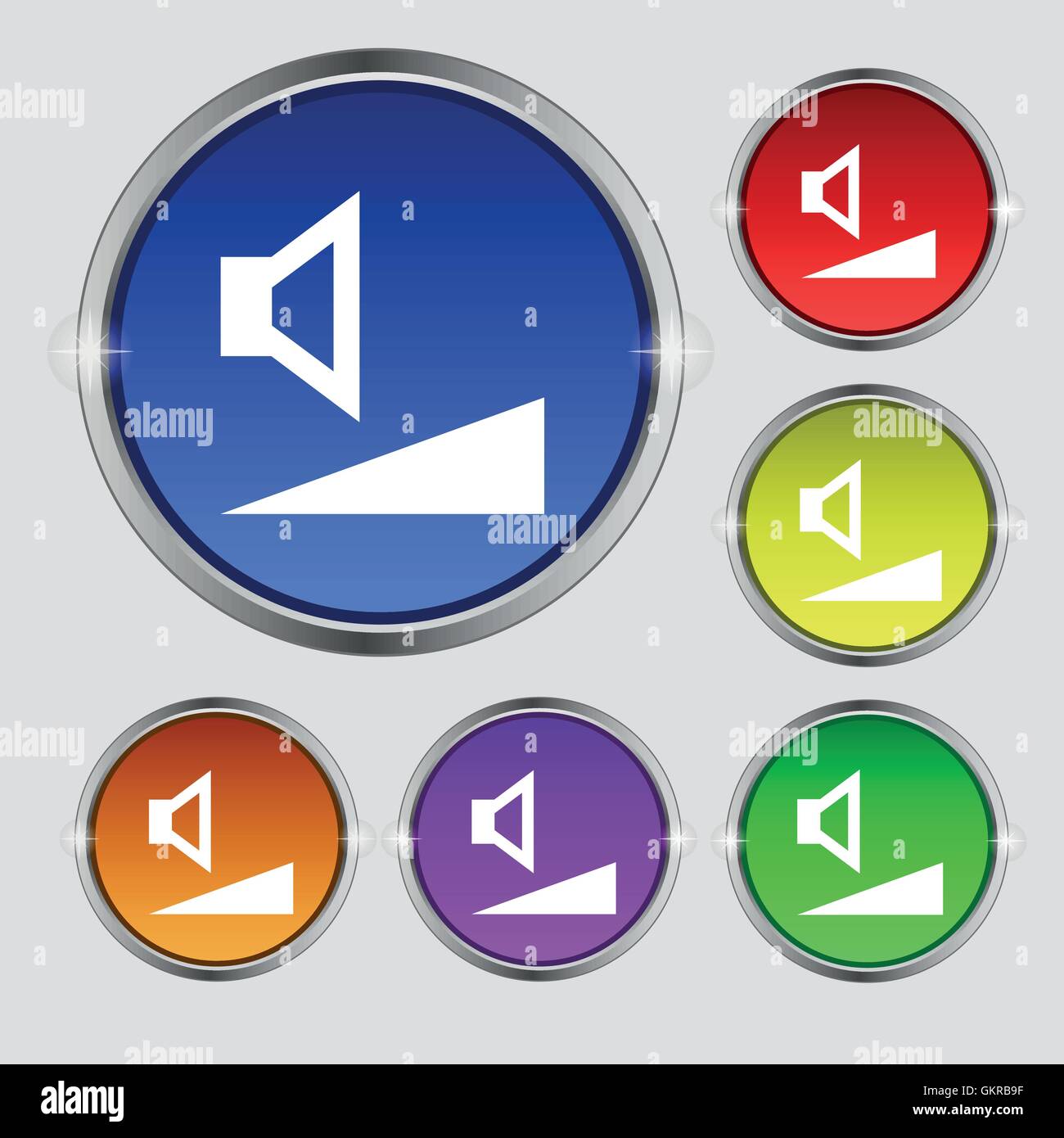 volume, sound icon sign. Round symbol on bright colourful buttons ...
