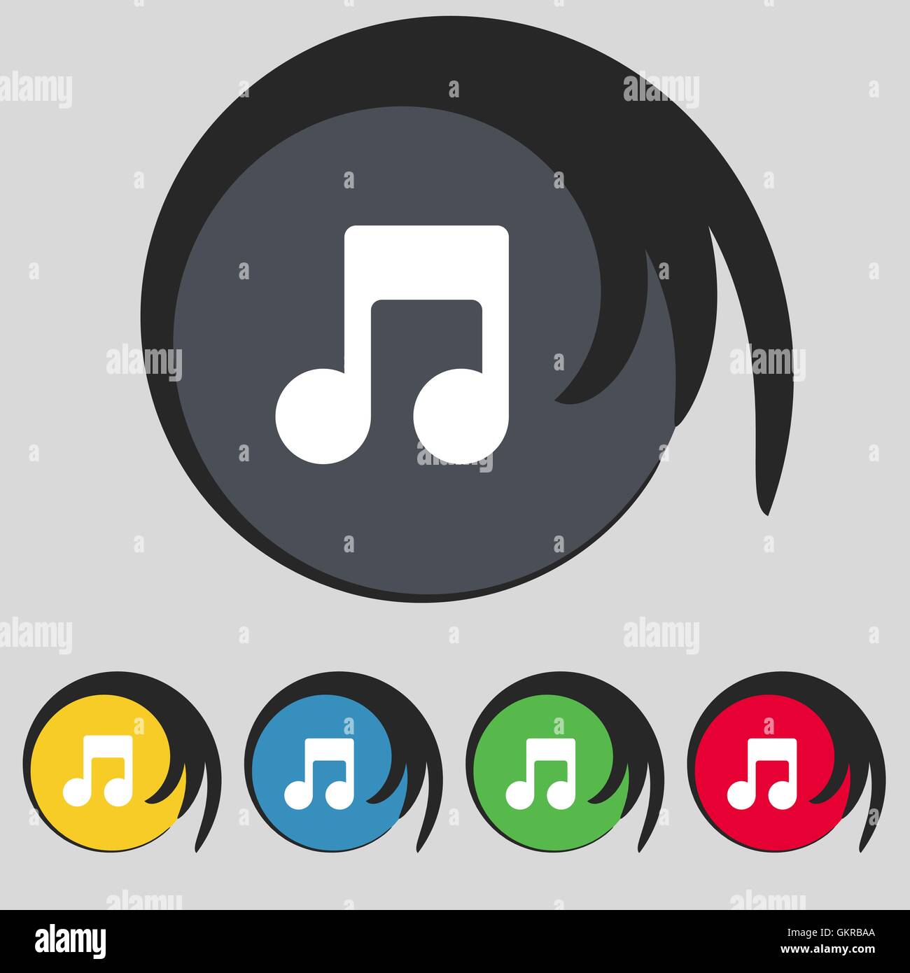 Music note icon sign. Symbol on five colored buttons. Vector Stock ...