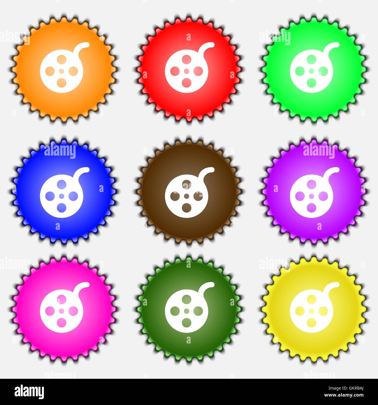 Film icon sign. A set of nine different colored labels. Vector Stock ...
