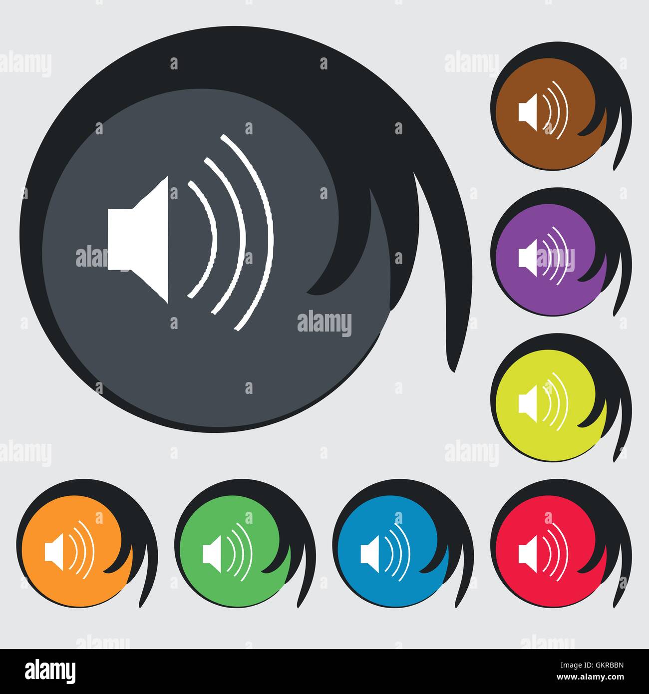volume, sound icon sign. Symbol on eight colored buttons. Vector Stock ...