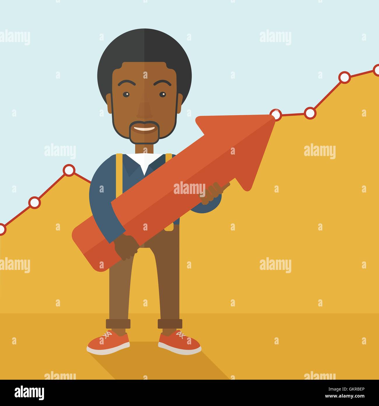 Happy black guy holding arrow up sign Stock Vector Image & Art - Alamy