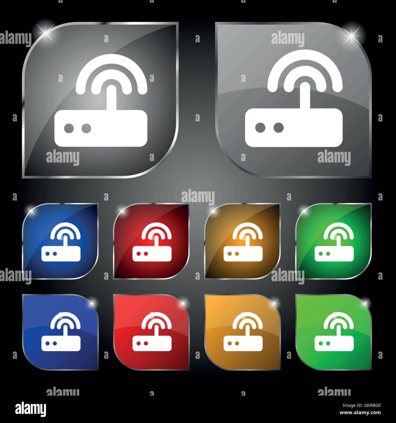 Wi fi router icon sign. Set of ten colorful buttons with glare. Vector ...