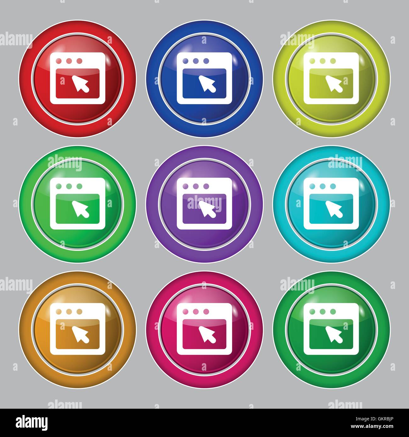 the dialog box icon sign. symbol on nine round colourful buttons ...