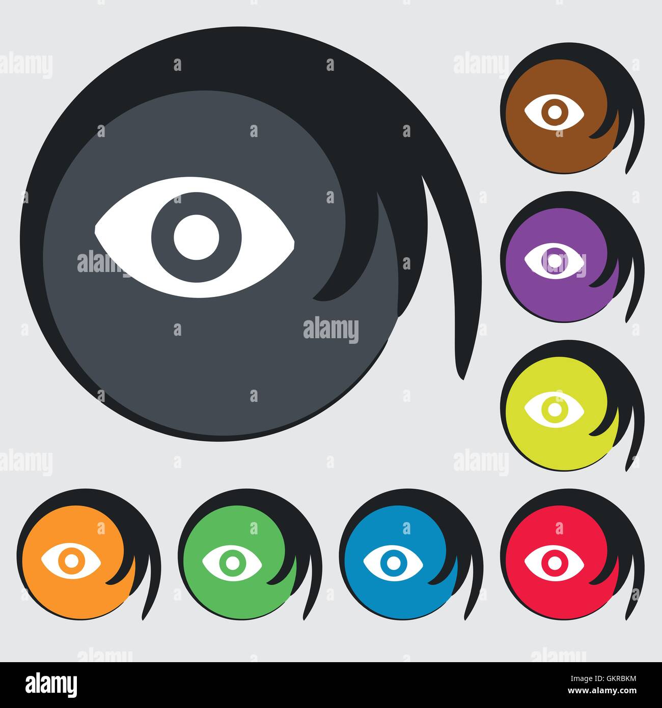 sixth sense, the eye icon sign. Symbol on eight colored buttons. Vector ...