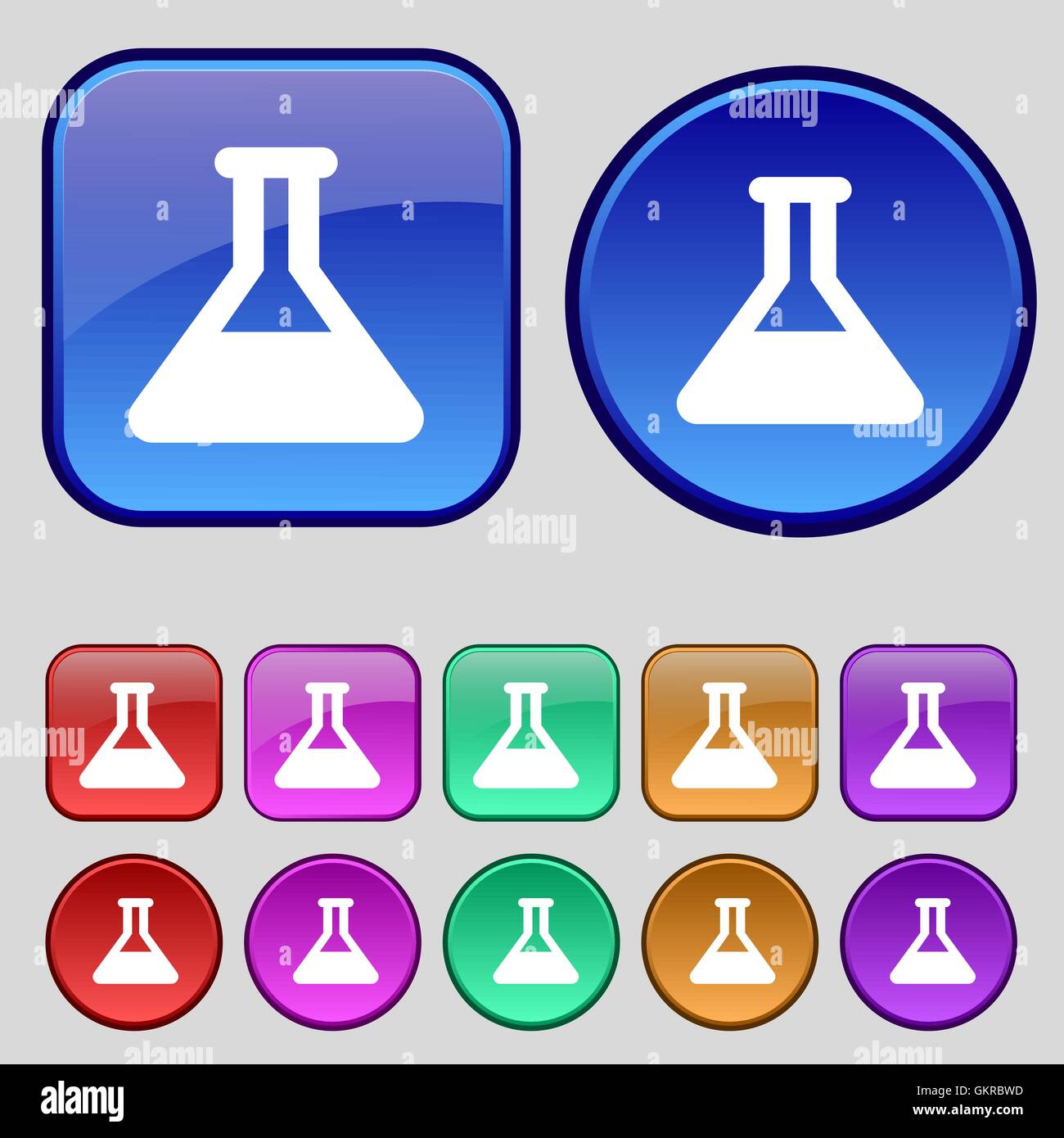 Conical Flask icon sign. A set of twelve vintage buttons for your ...