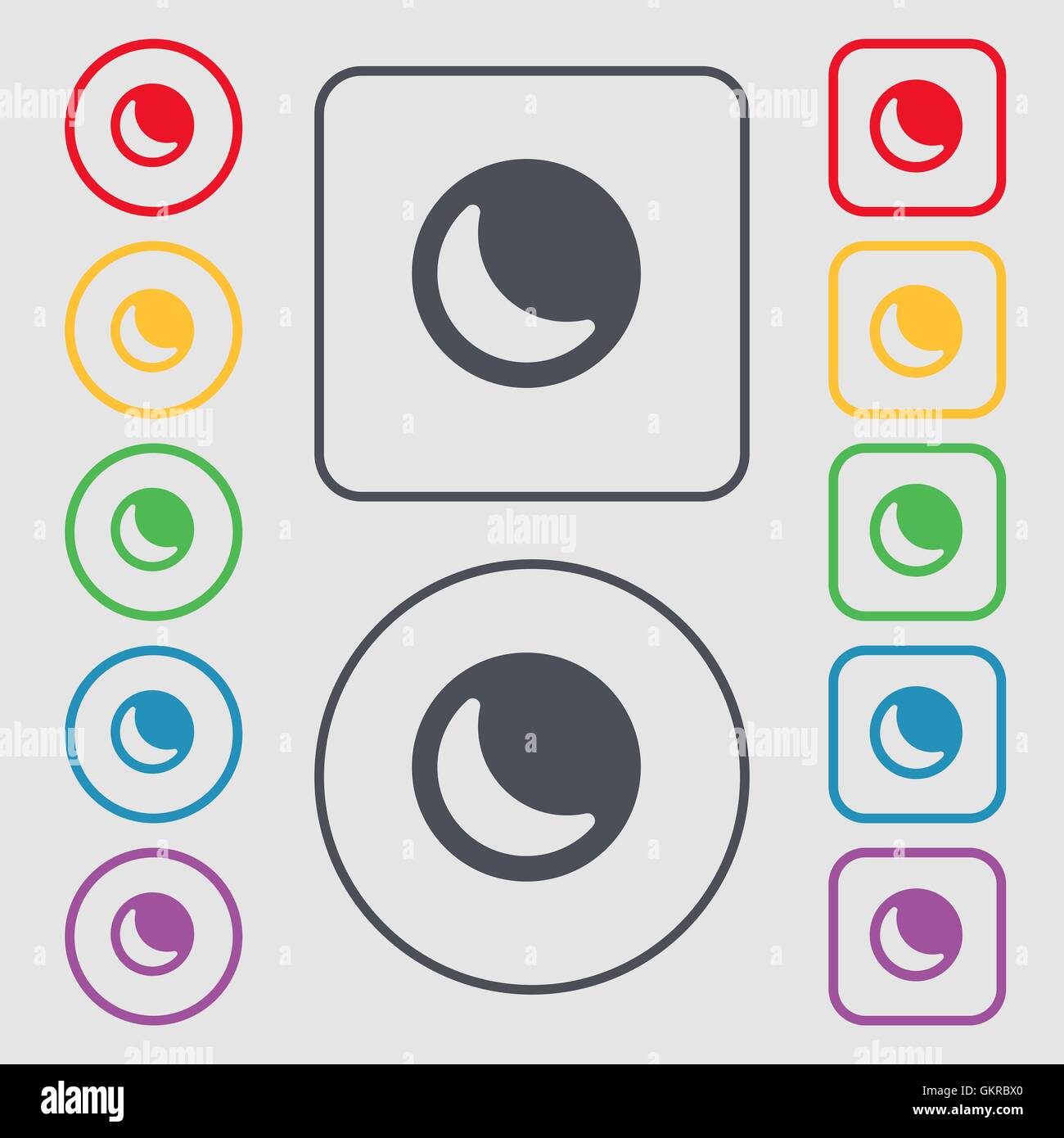 moon icon sign. symbol on the Round and square buttons with frame ...