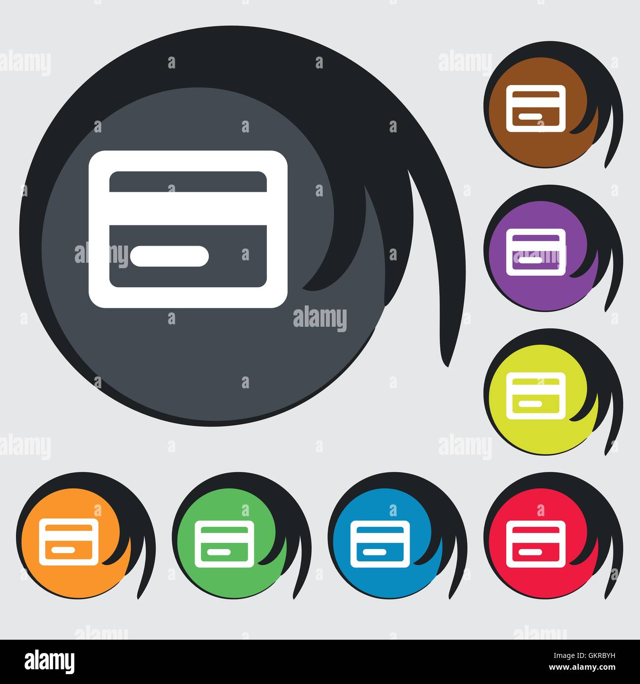 credit card icon sign. Symbol on eight colored buttons. Vector Stock ...