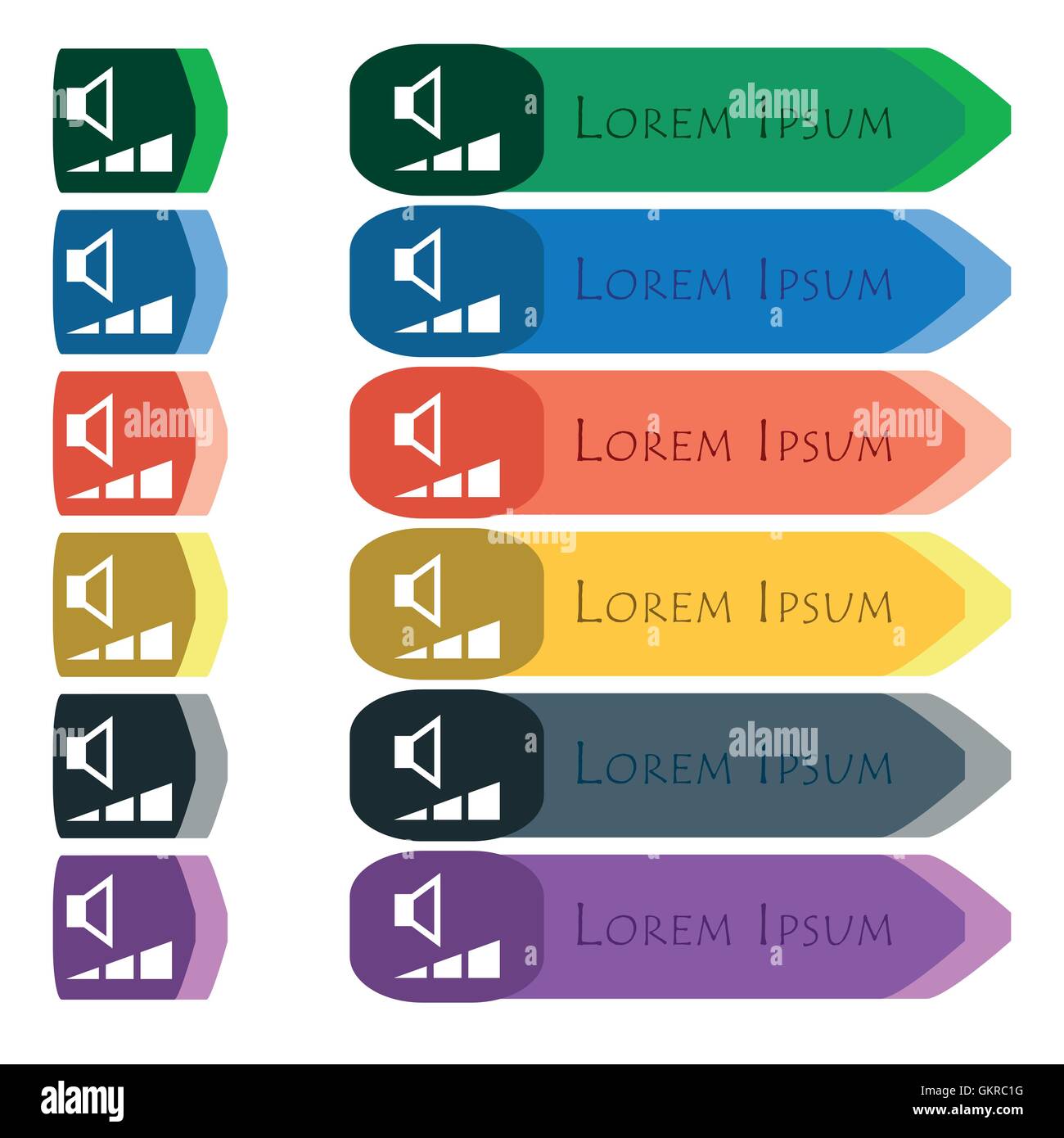 volume, sound icon sign. Set of colorful, bright long buttons with ...