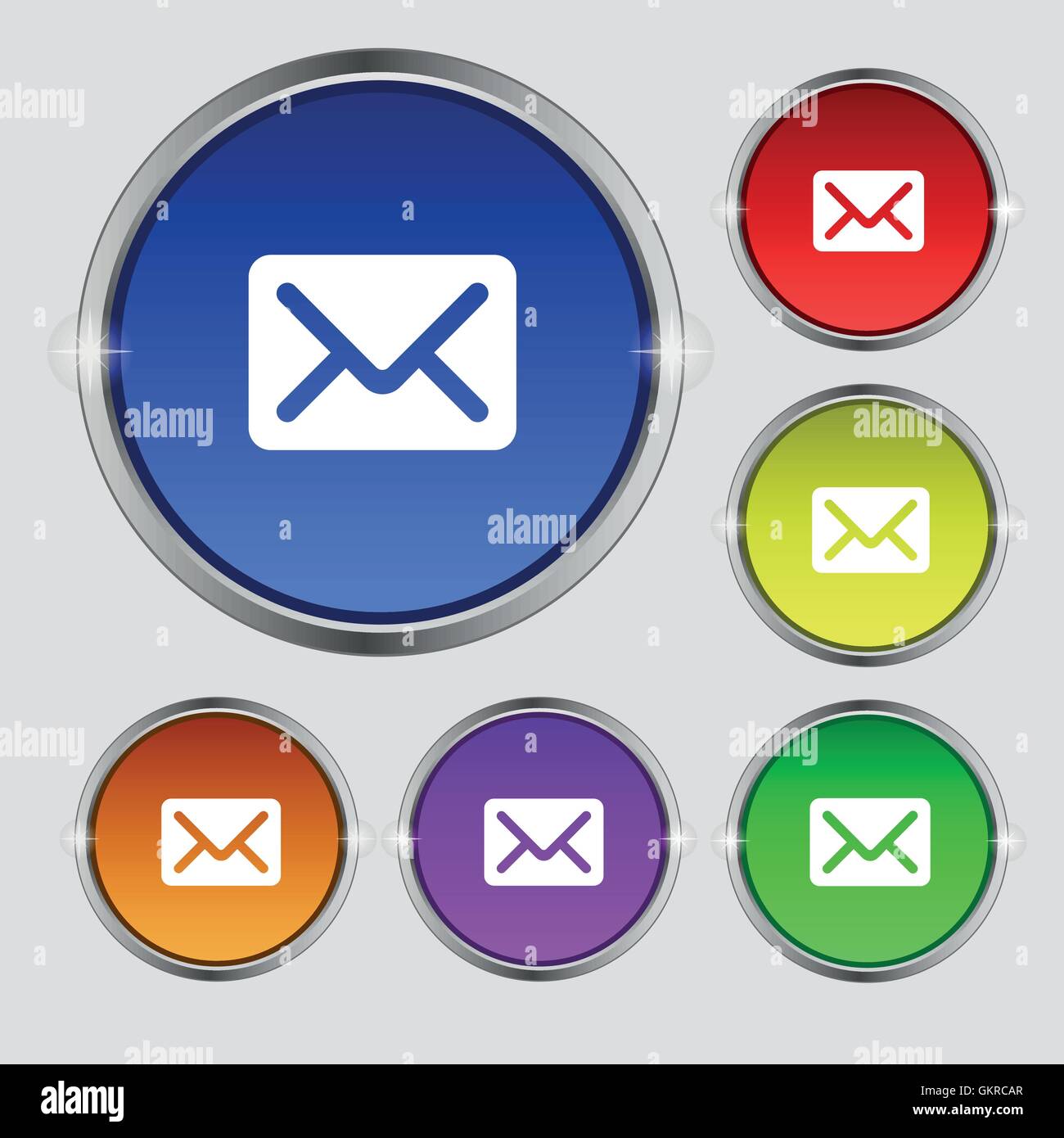 Mail, envelope, letter icon sign. Round symbol on bright colourful ...