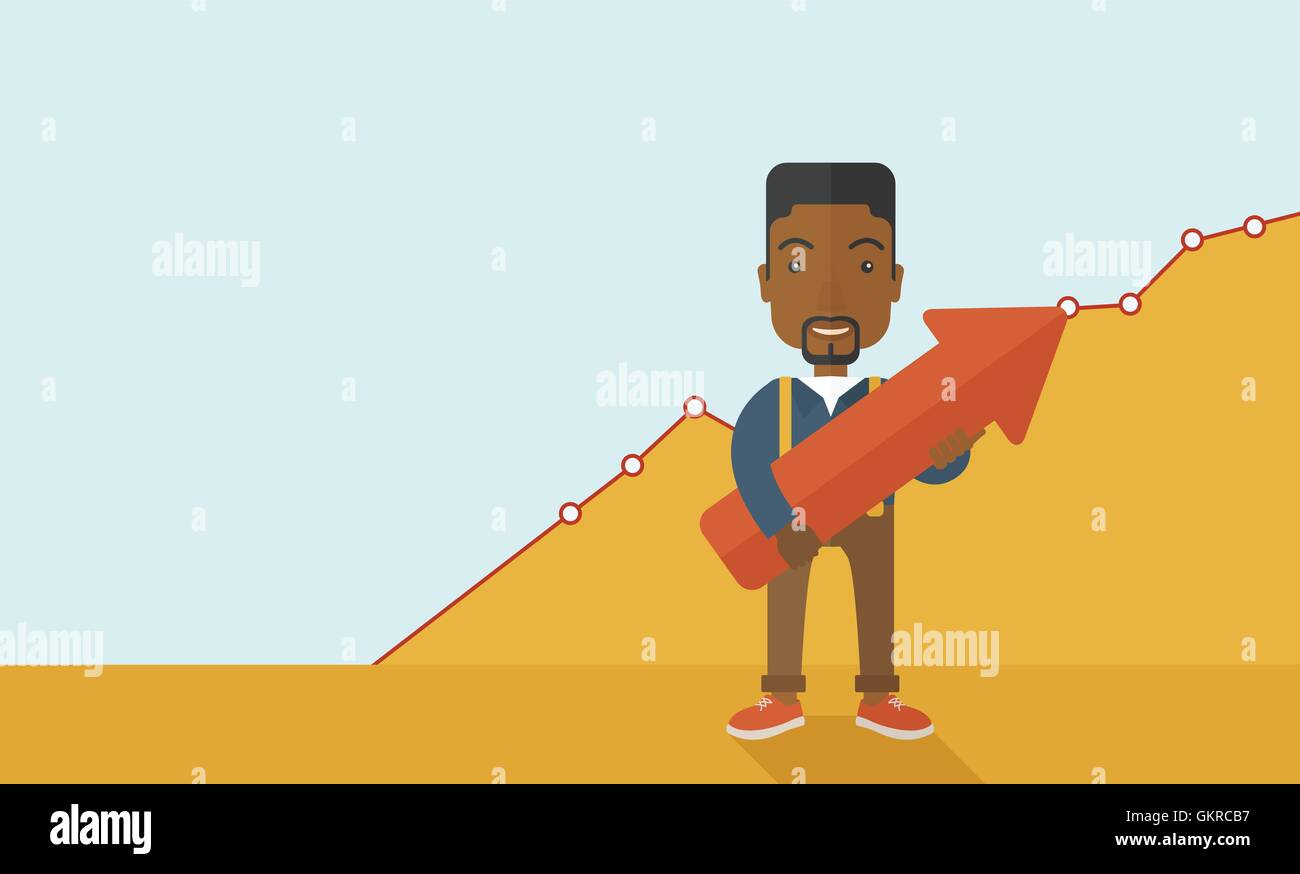 Happy black guy holding arrow hi-res stock photography and images - Alamy