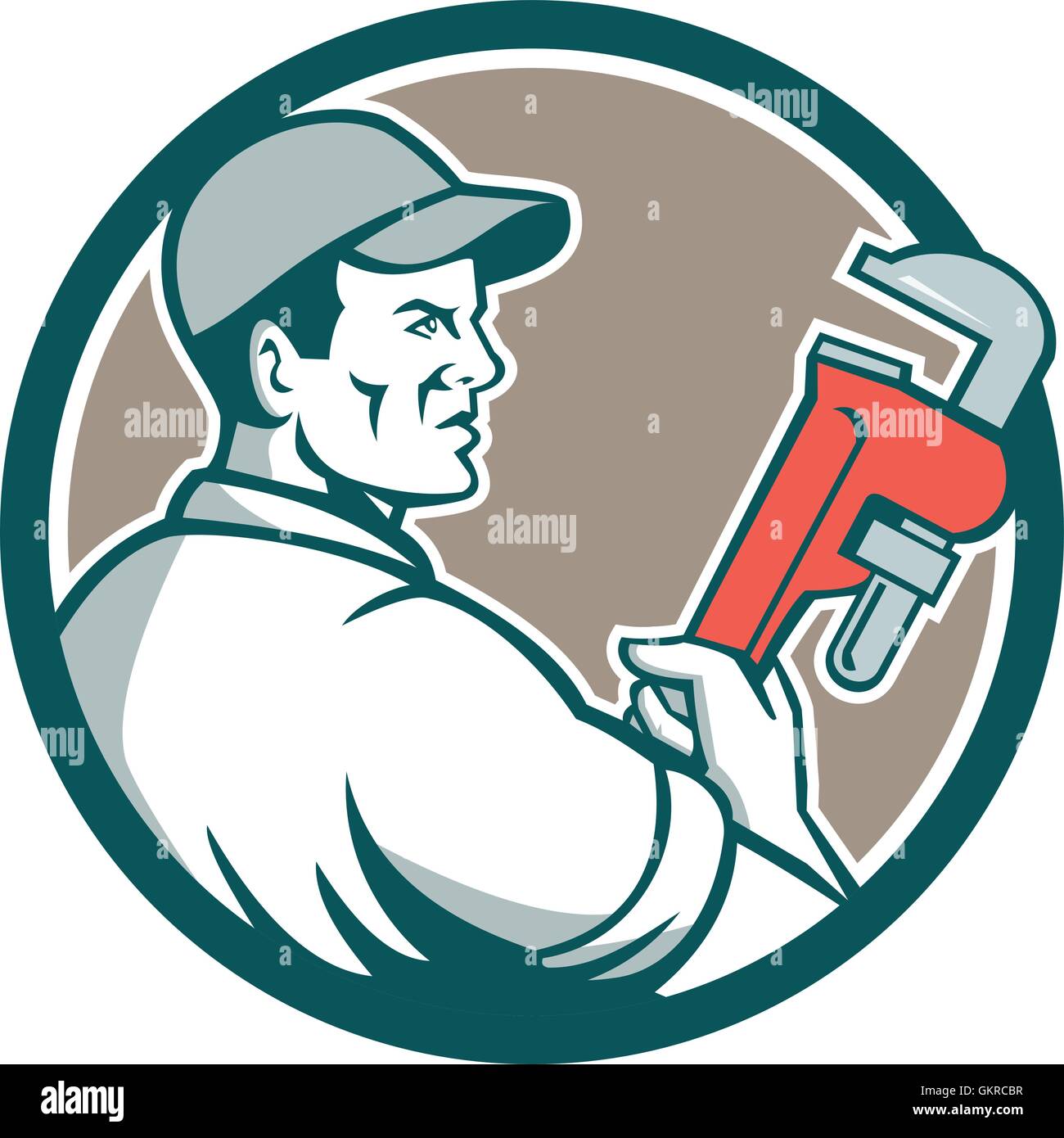 Plumber Monkey Wrench Side Circle Retro Stock Vector Image & Art - Alamy
