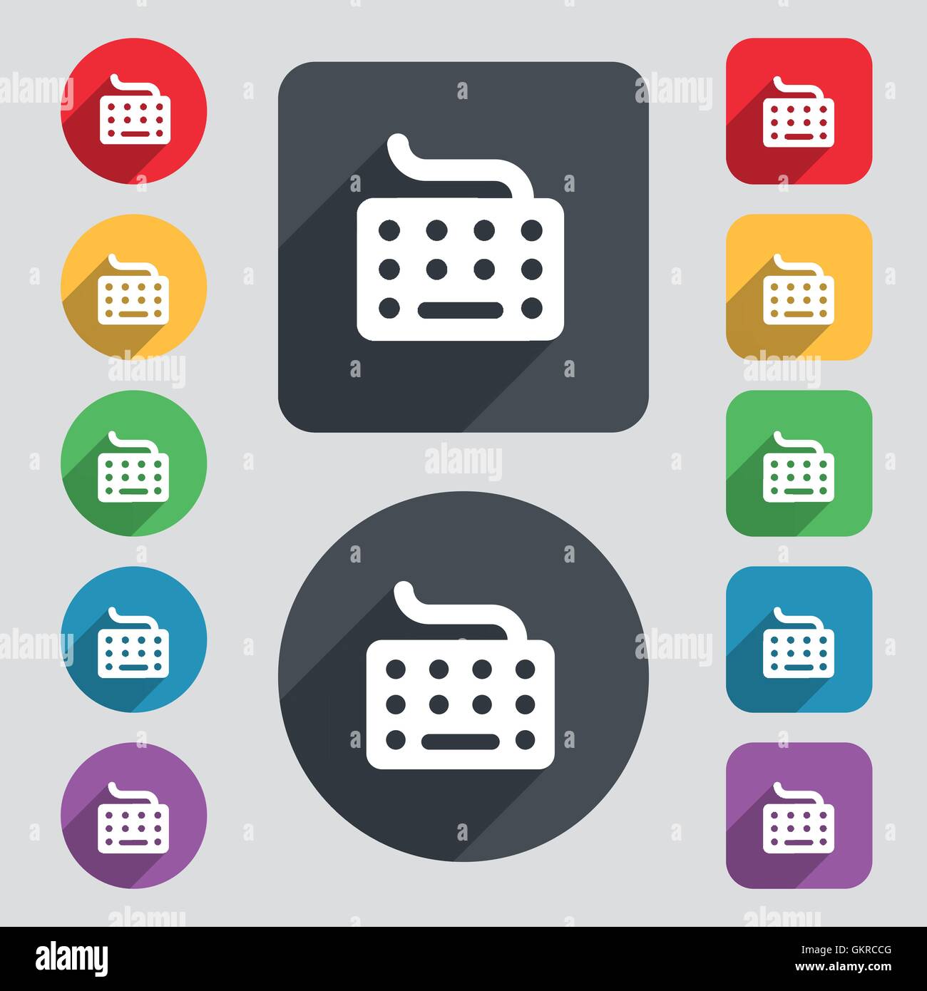 keyboard icon sign. A set of 12 colored buttons and a long shadow. Flat ...