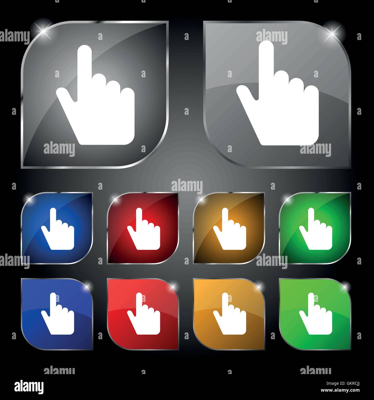 cursor icon sign. Set of ten colorful buttons with glare. Vector Stock ...