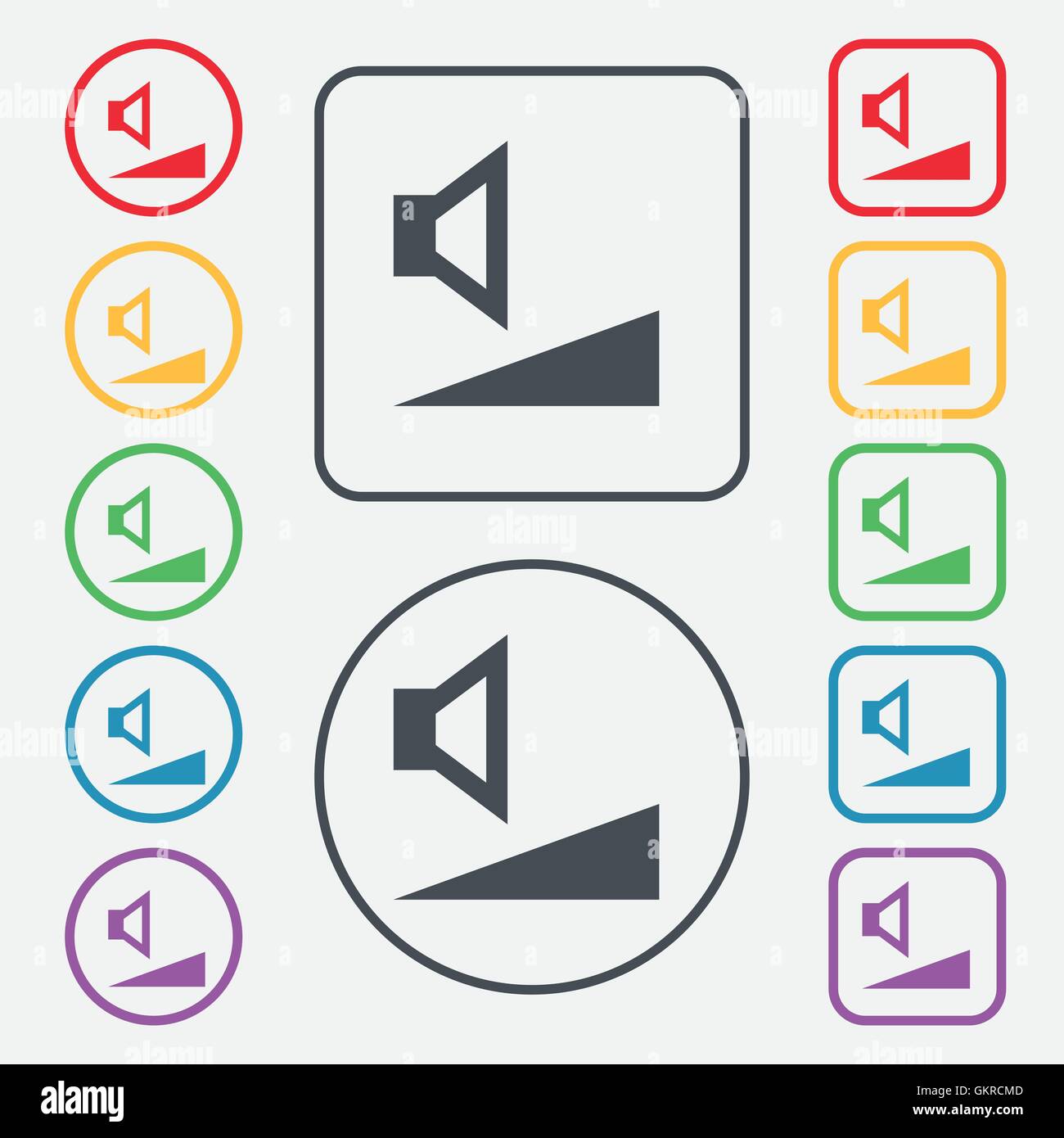 volume, sound icon sign. symbol on the Round and square buttons with ...