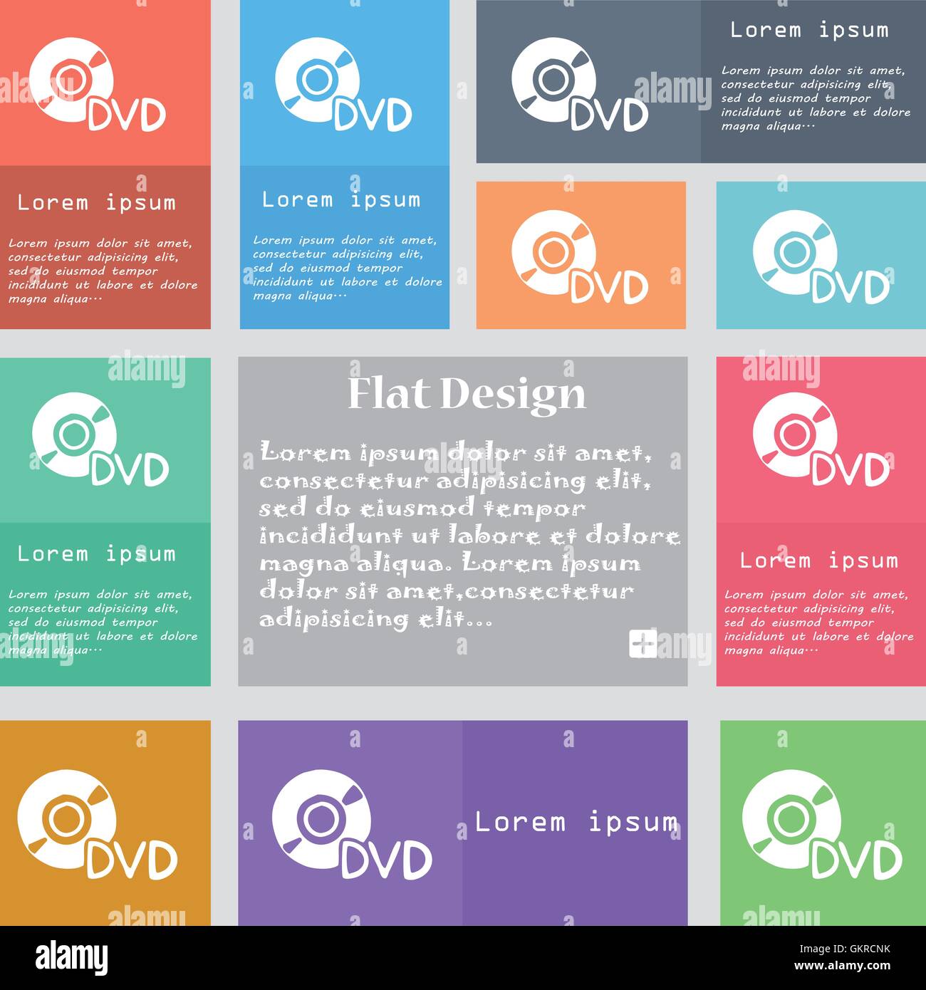 dvd icon sign. Set of multicolored buttons with space for text. Vector ...
