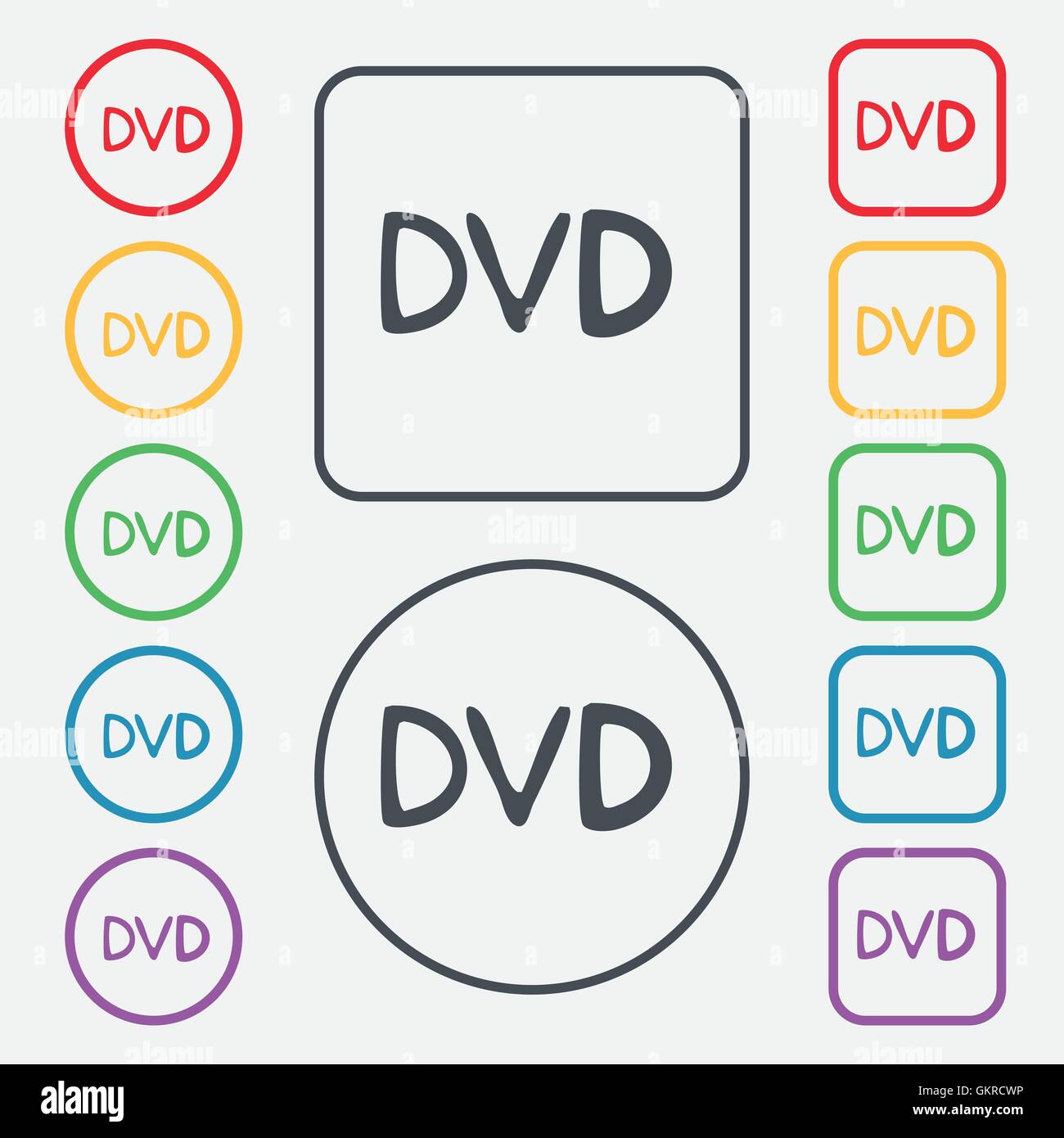 dvd icon sign. symbol on the Round and square buttons with frame ...