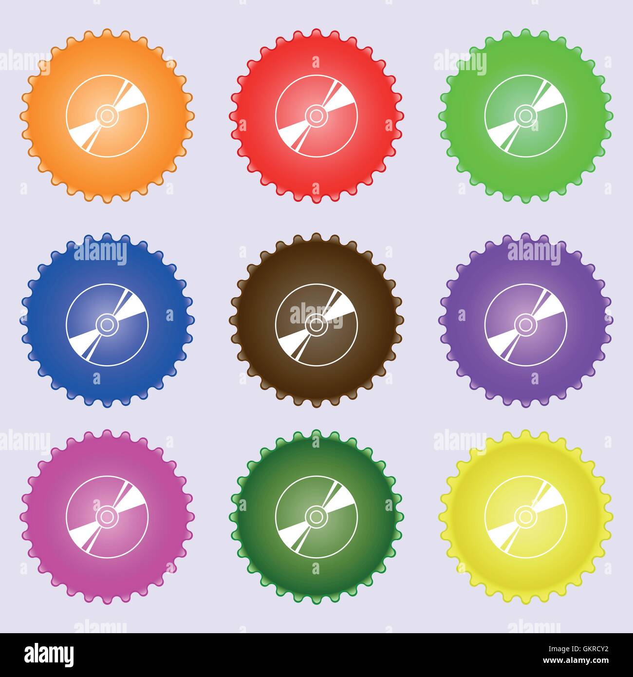 Cd, DVD, compact disk, blue ray icon sign. A set of nine different ...
