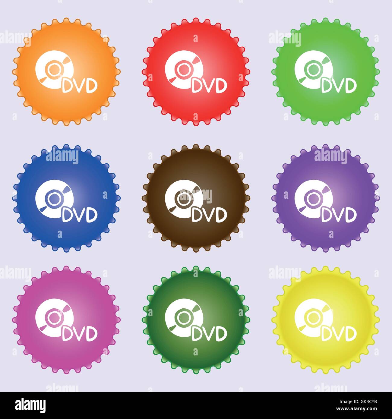 dvd icon sign. A set of nine different colored labels. Vector Stock ...