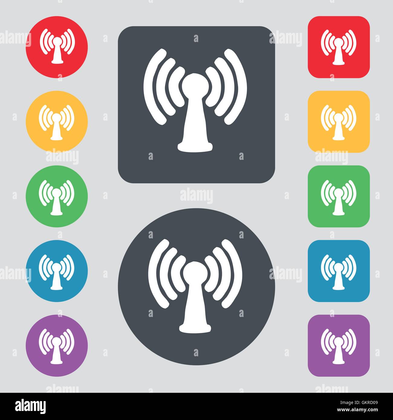 Wi-fi, internet icon sign. A set of 12 colored buttons. Flat design ...