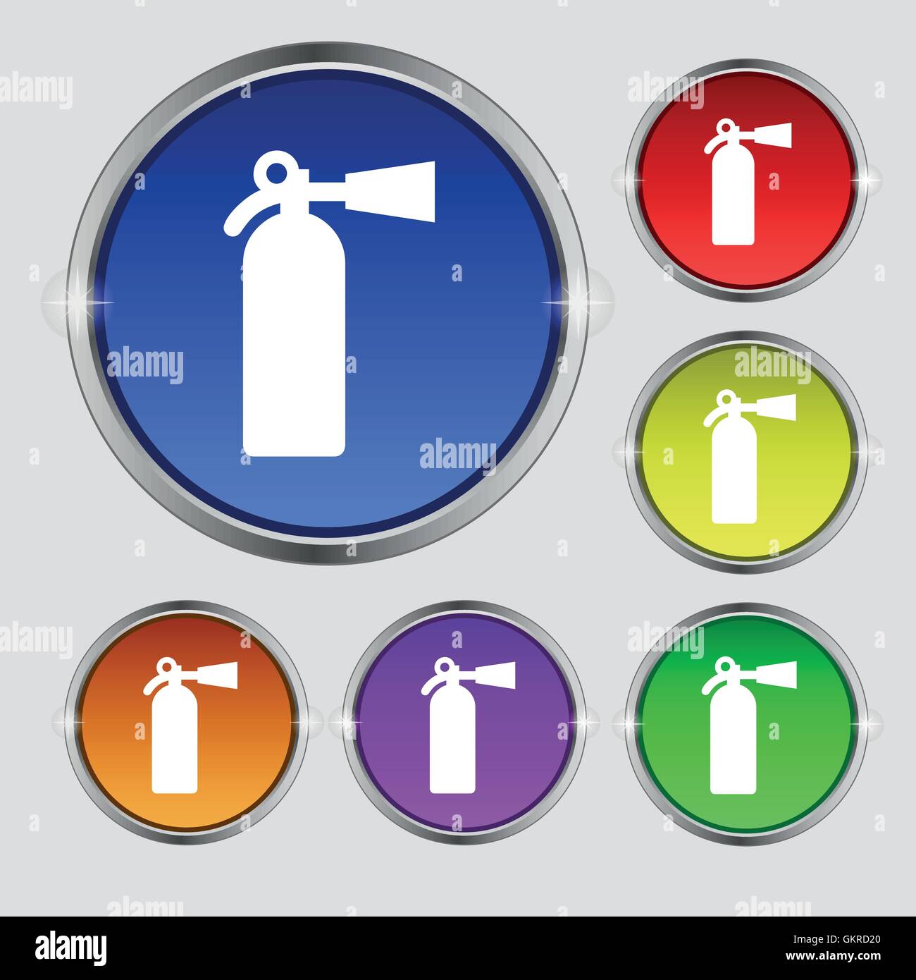 fire extinguisher icon sign. Round symbol on bright colourful buttons ...