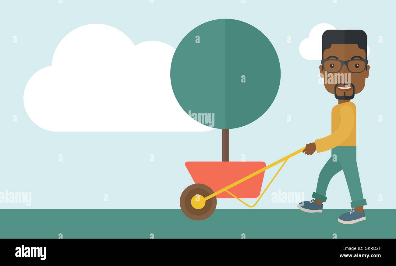 Young african man pushing the cart with tree Stock Vector Image & Art ...