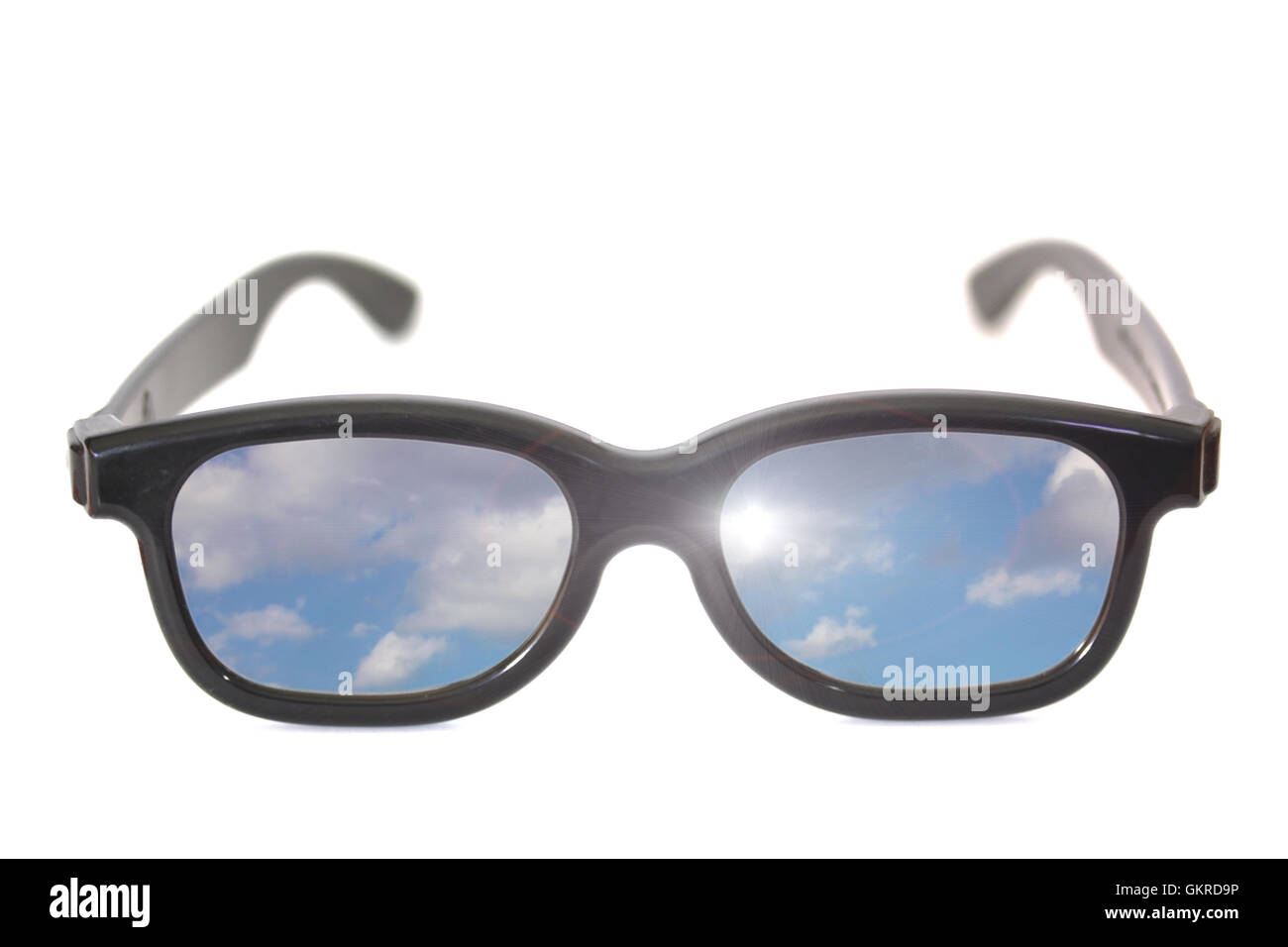 Glasses with sky reflection on a white background Stock Photo - Alamy
