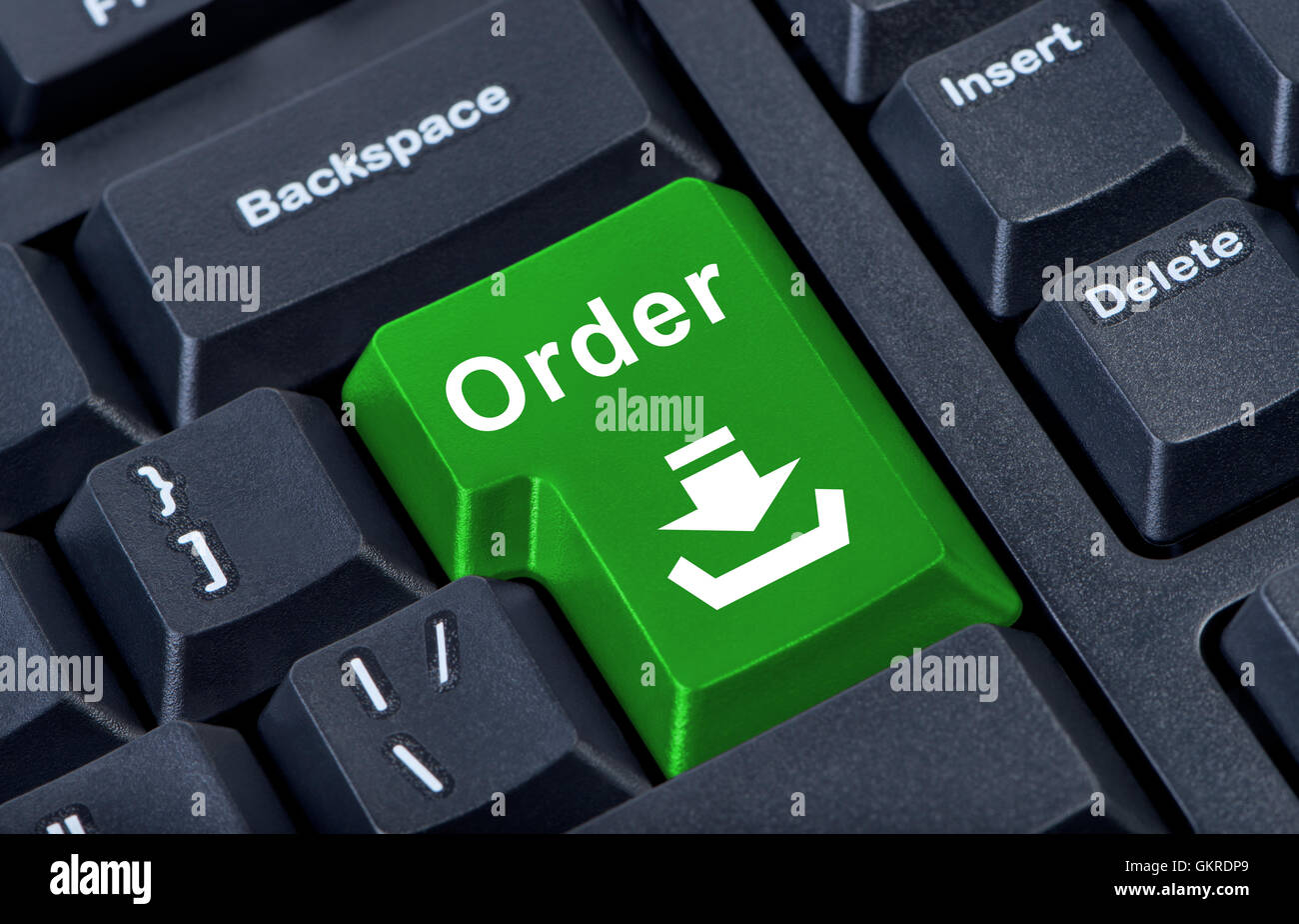 Order green button computer keyboard Stock Photo - Alamy