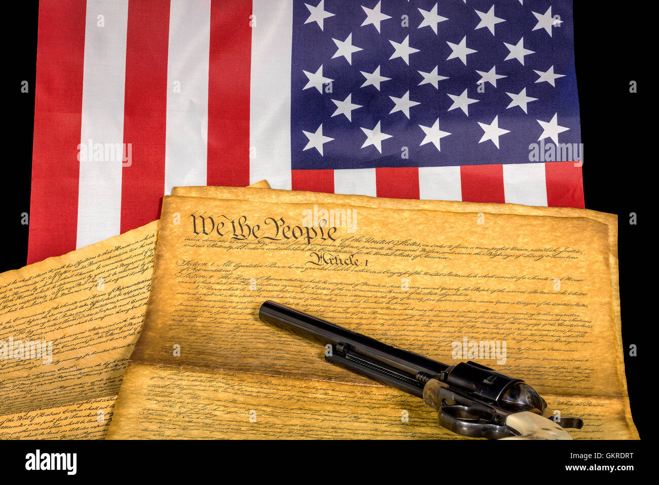 Symbols of America with a handgun and constitution with flag Stock ...