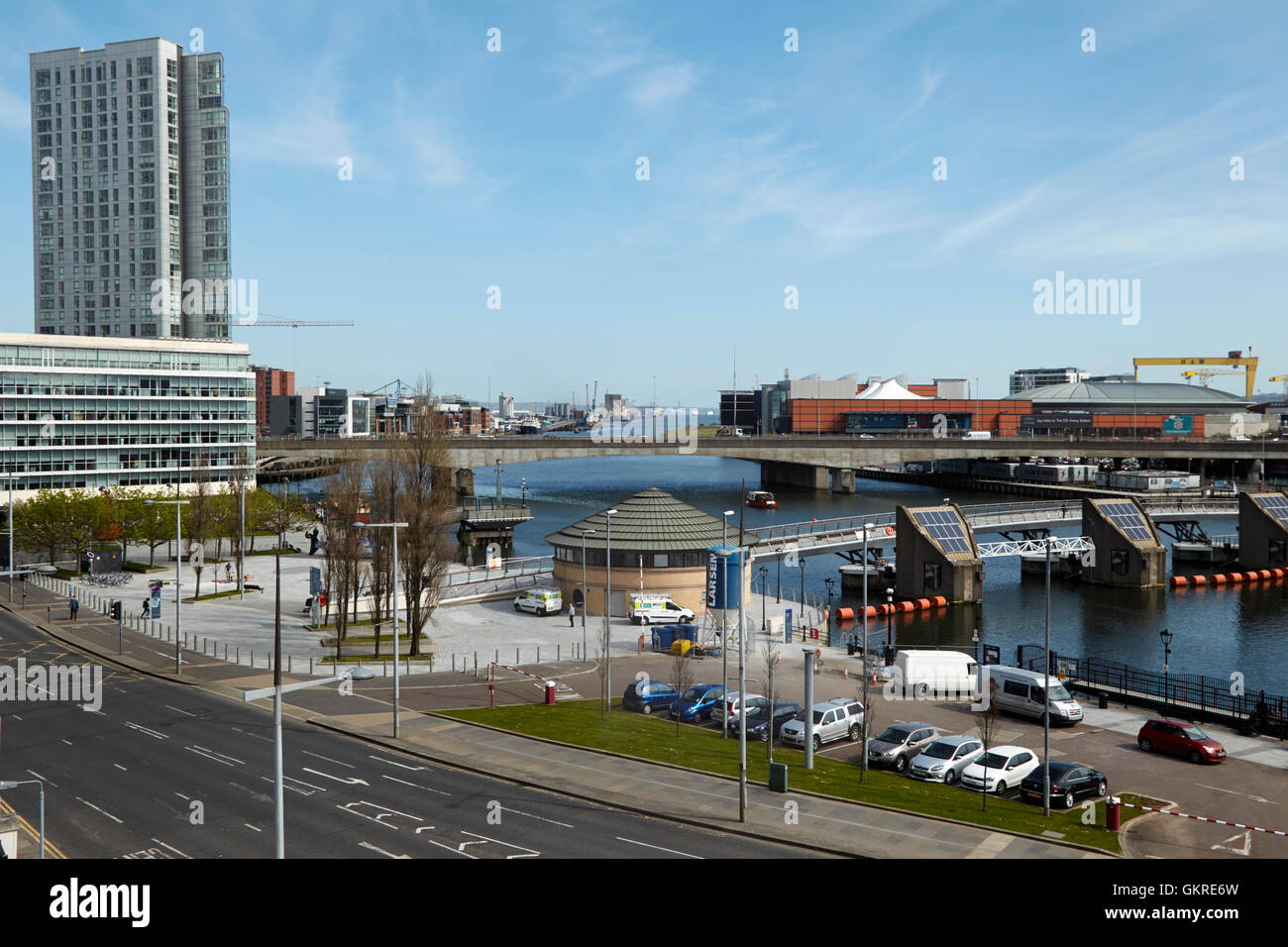 Belfast river lagan waterfront including the weir obel tower m3 lagan ...