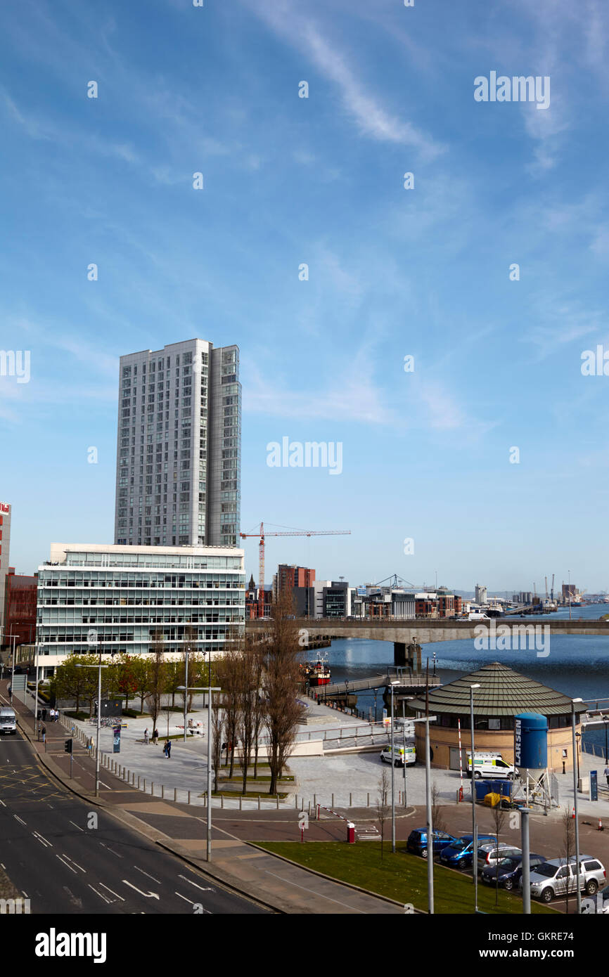 Belfast river lagan waterfront obel tower Stock Photo - Alamy