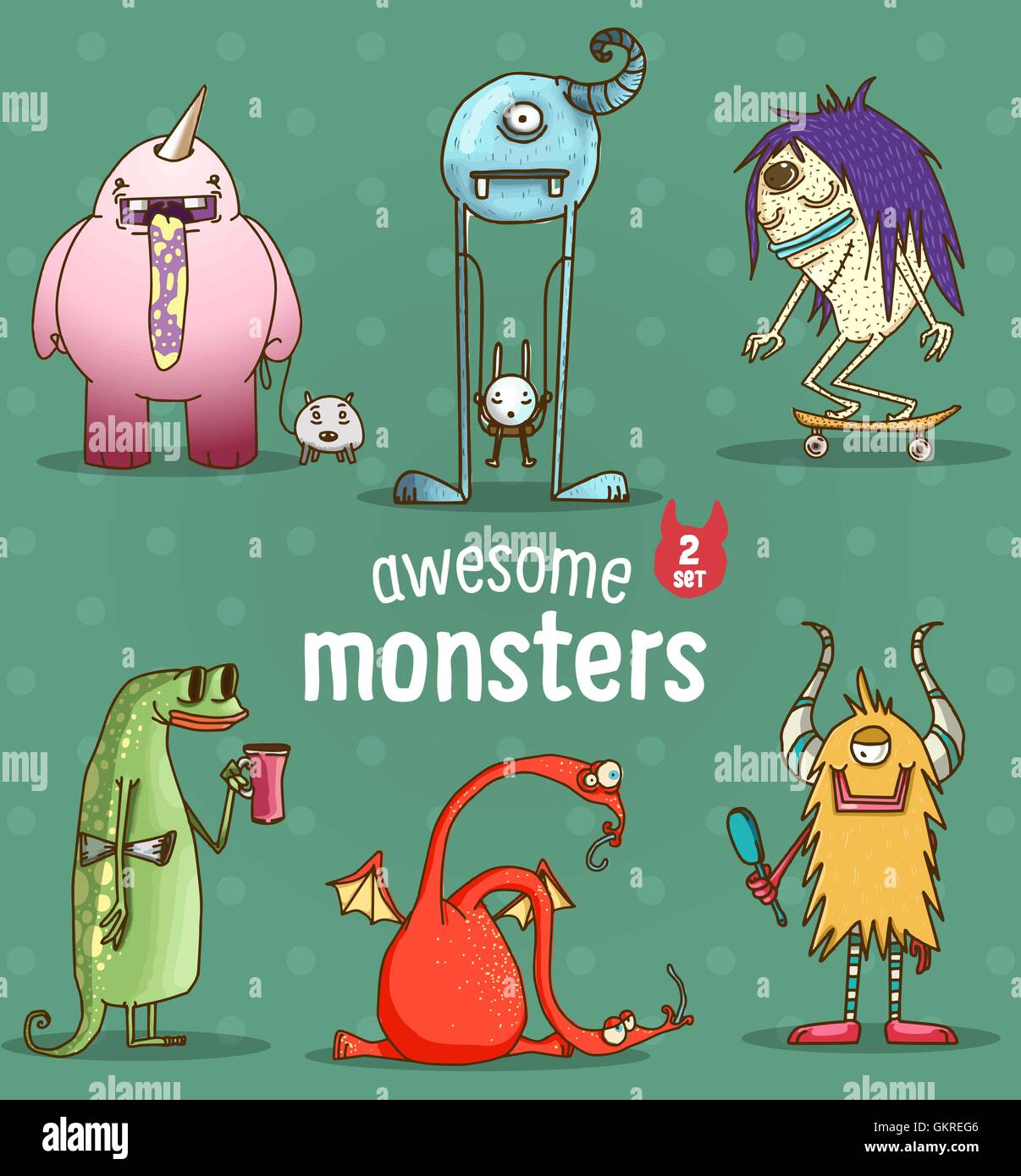 Set of funny cartoon monsters Stock Vector Image & Art - Alamy