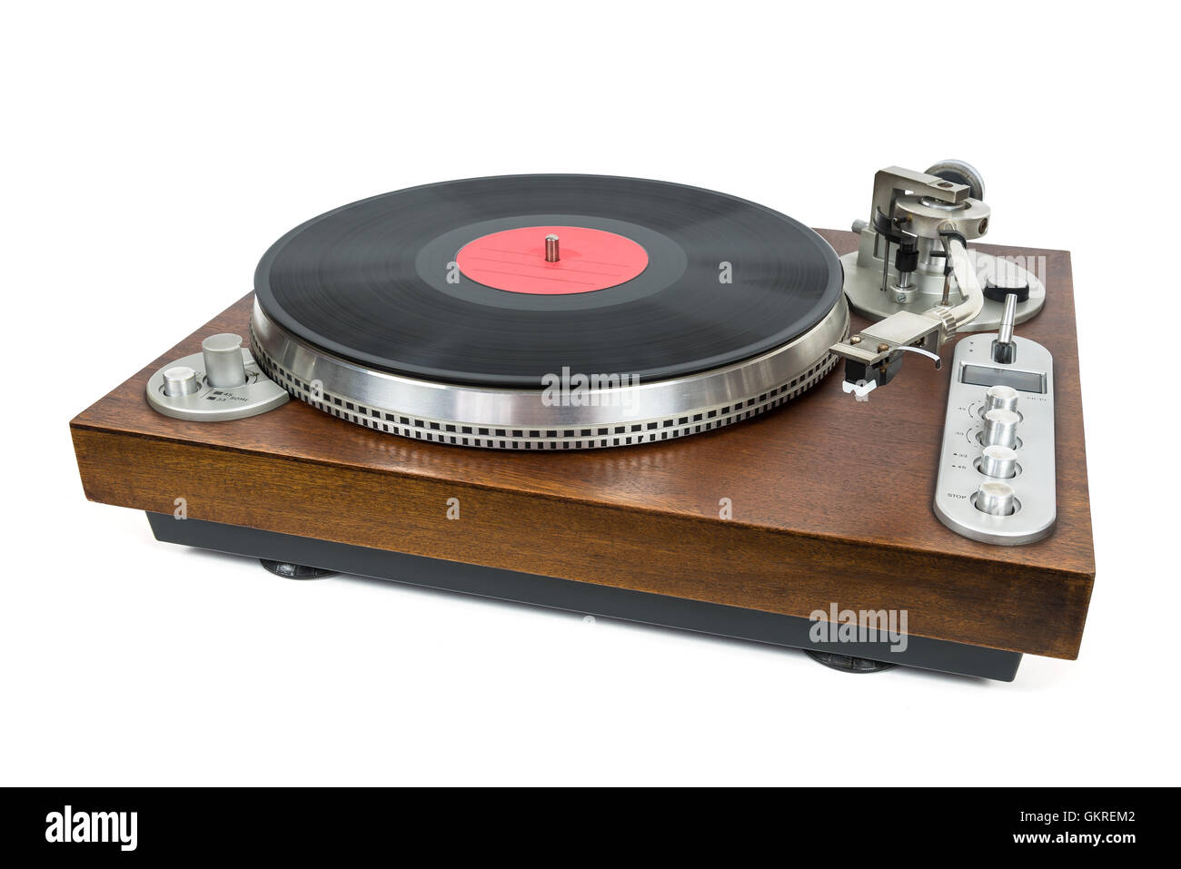 Turntable with vinyl record isolated on white background with clipping ...