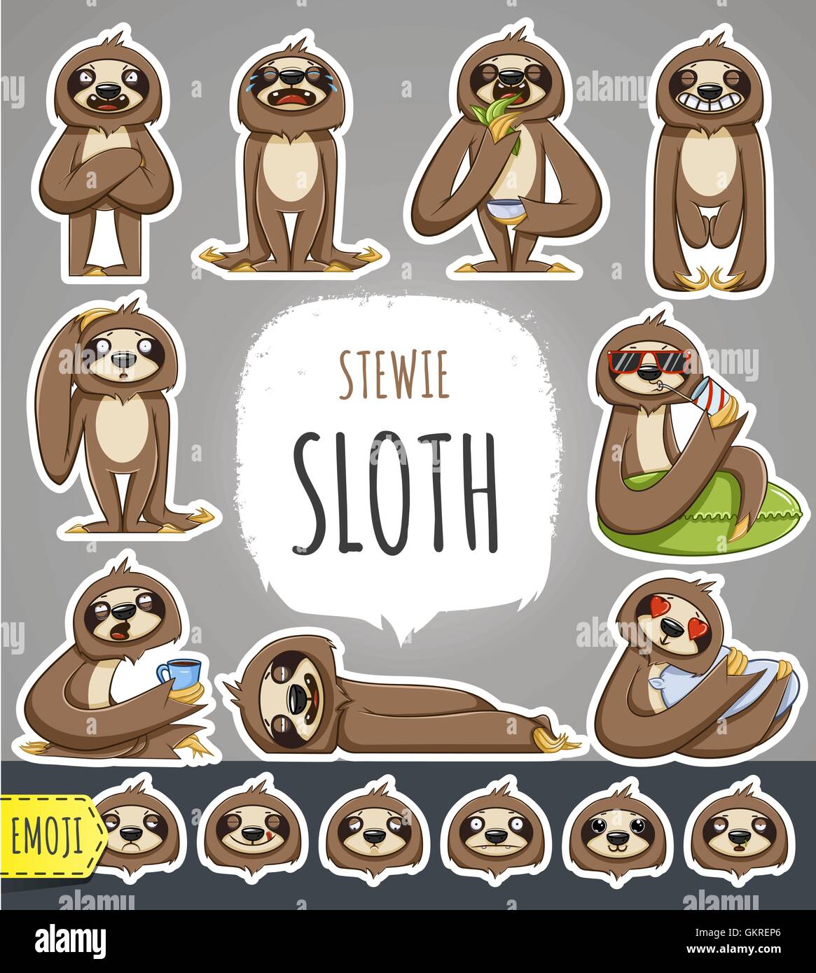 Cartoon Sloth Character. Emoticon Stickers Stock Vector Image & Art - Alamy