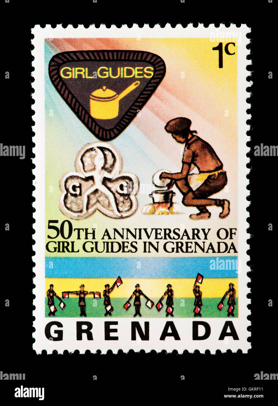 Postage stamp from Grenada depicting Girl Guides, issued for its 50'th ...