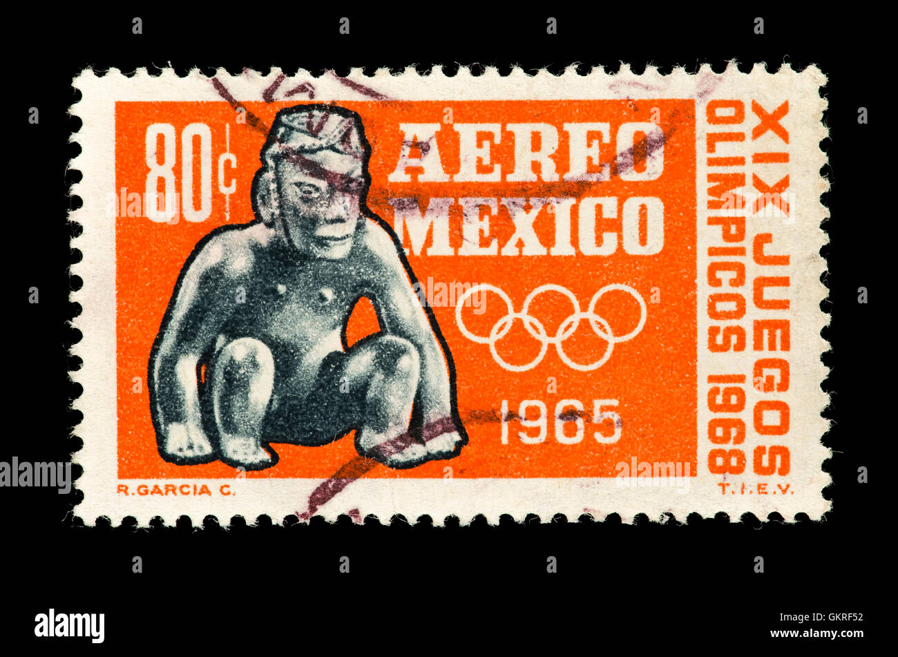 Postage stamp from Mexico depicting a runner in starting position ...