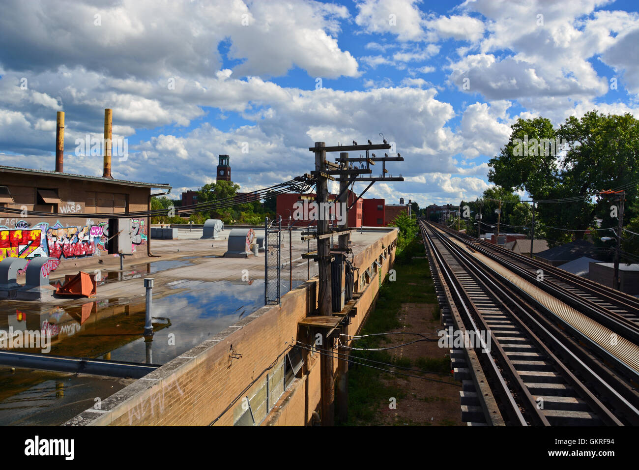 The elevated train tracks of the CTA Brown line head south from the ...