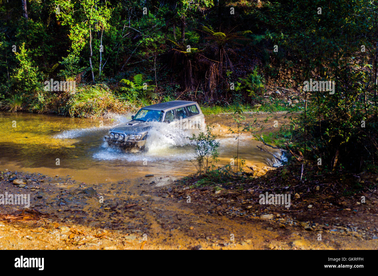 4wd, offroad driving through river crossings along a high country ...