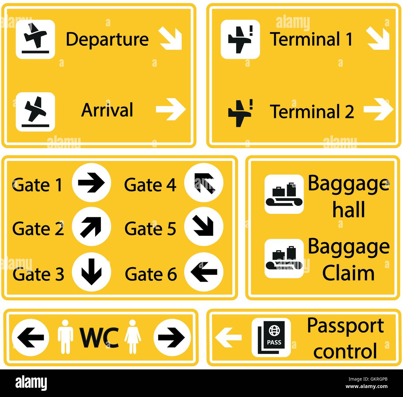 Selection of Airport signs on yellow background Stock Vector Image ...