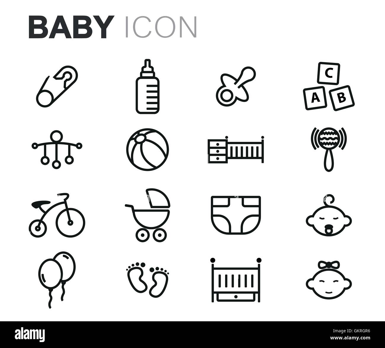 Vector black line baby icons set on white background Stock Vector Image ...