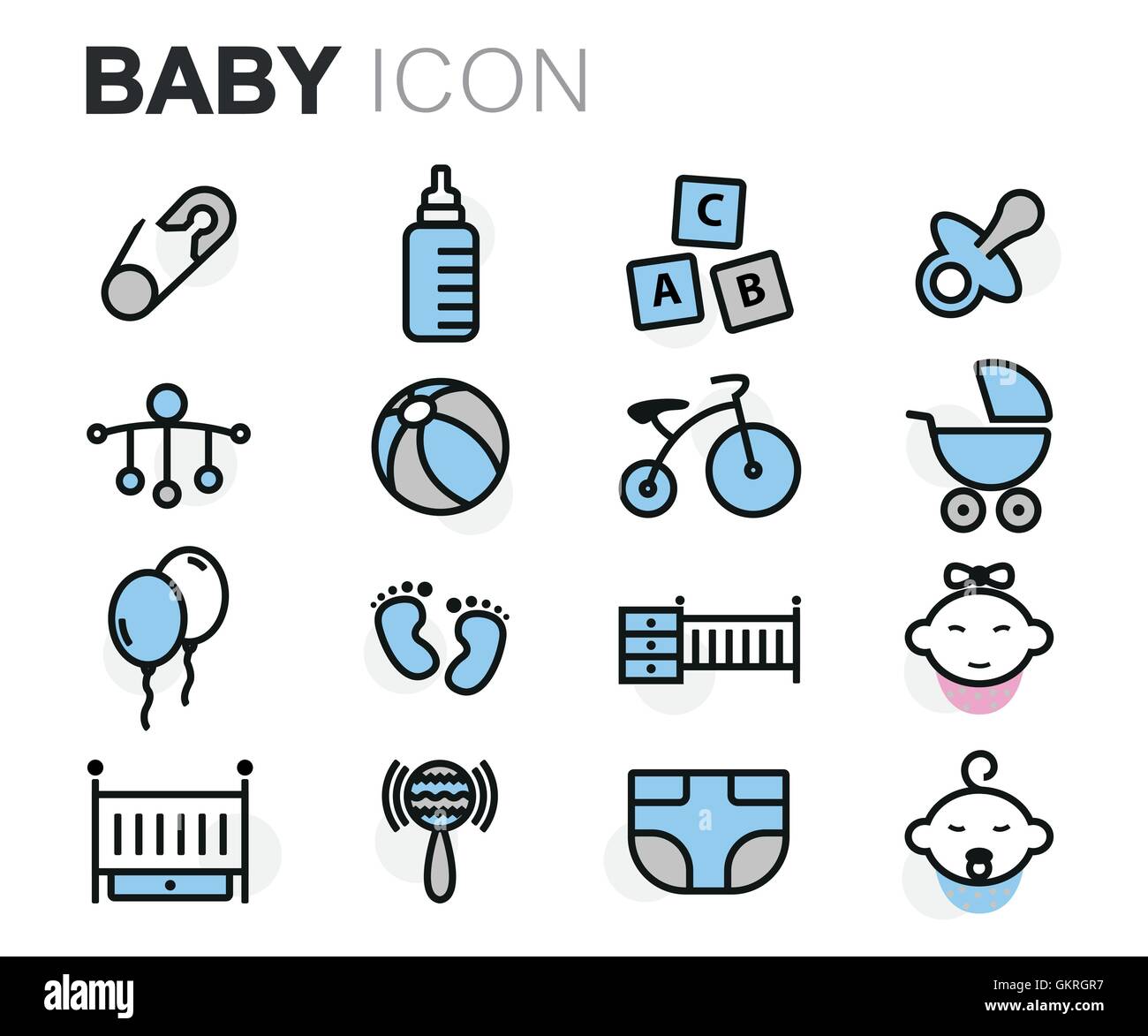 Vector flat line baby icons set on white background Stock Vector Image ...